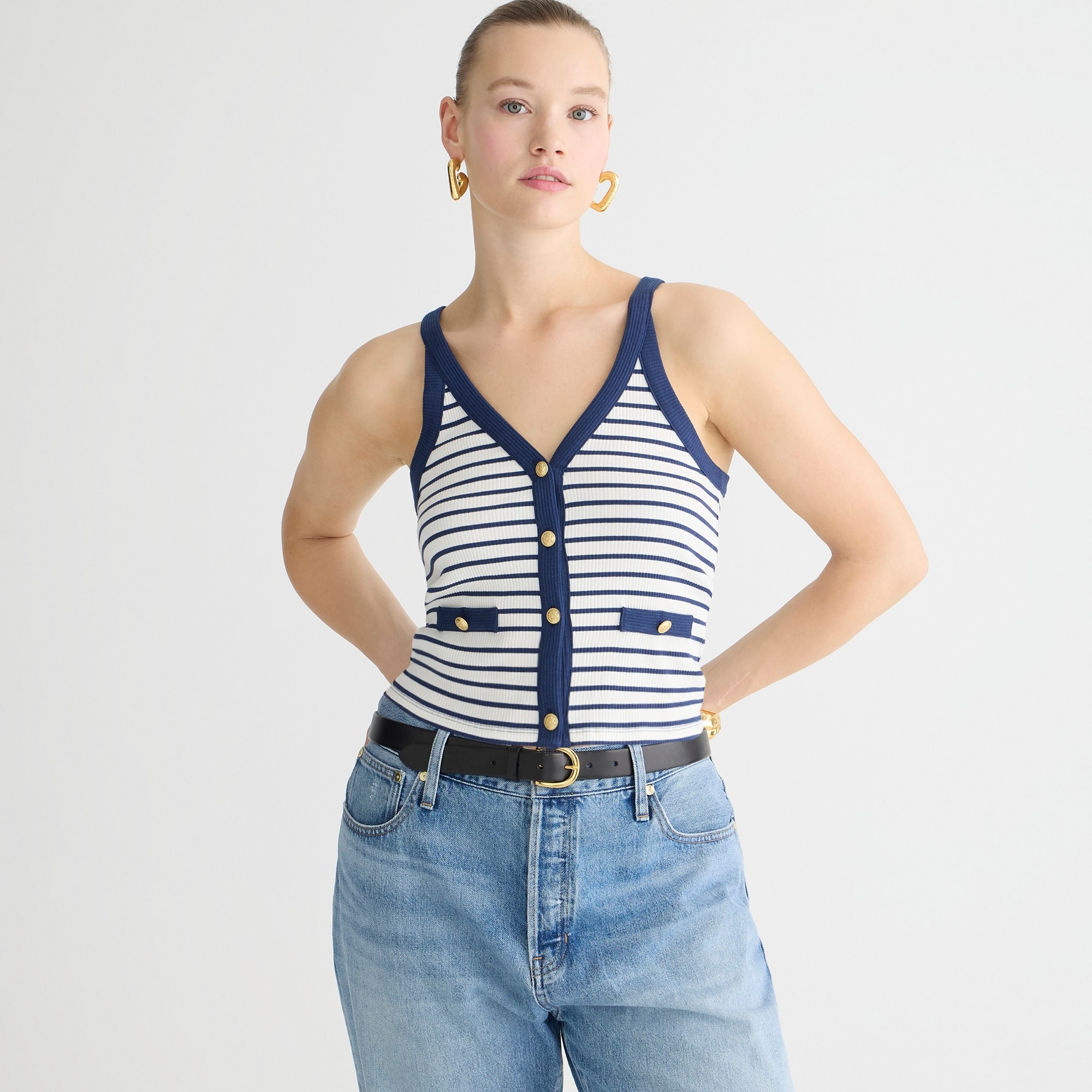 J.Crew: Vintage Rib Lady Tank Top In Stripe For Women