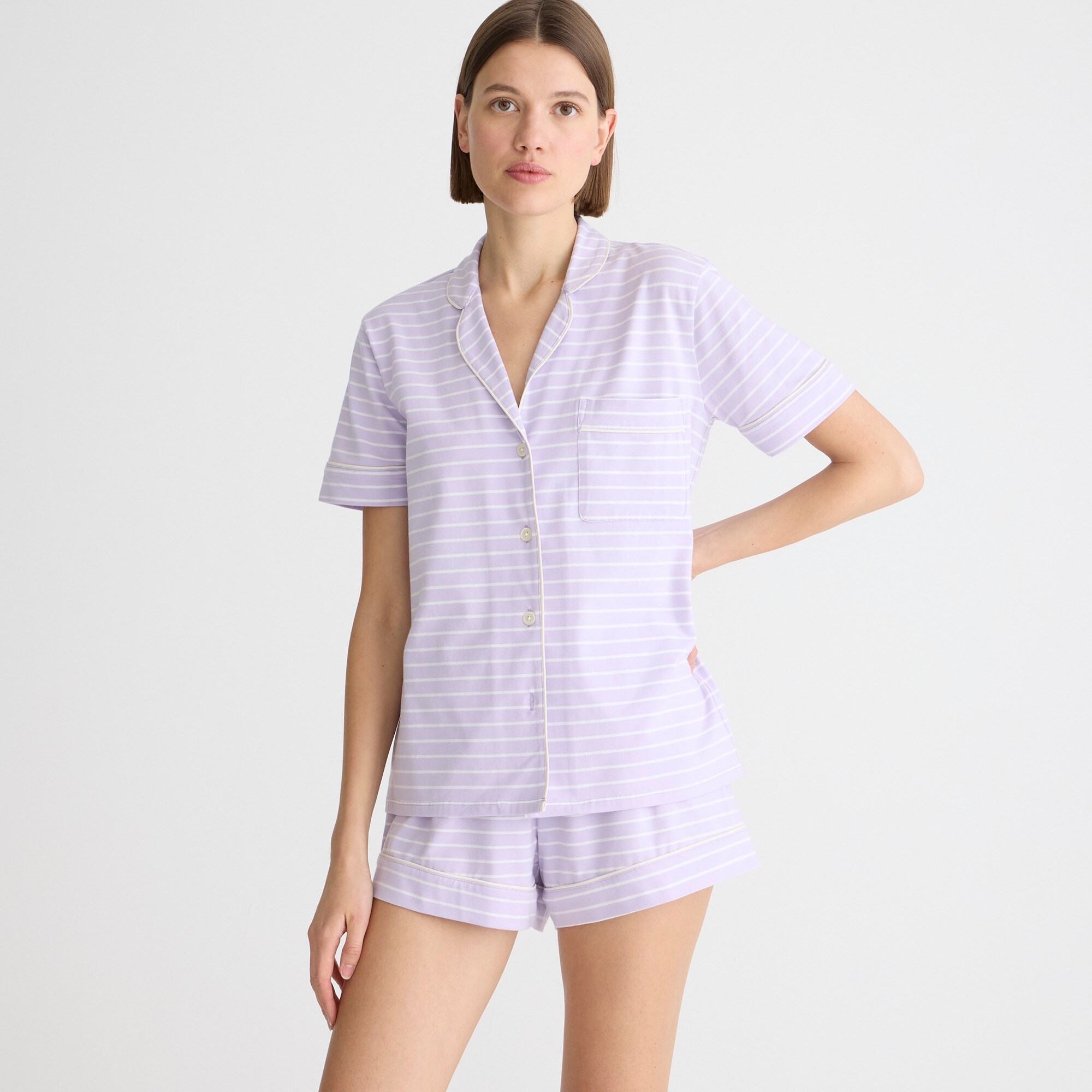 J.Crew: Short-sleeve Pajama Short Set In Stripe Dreamy Cotton Blend For ...