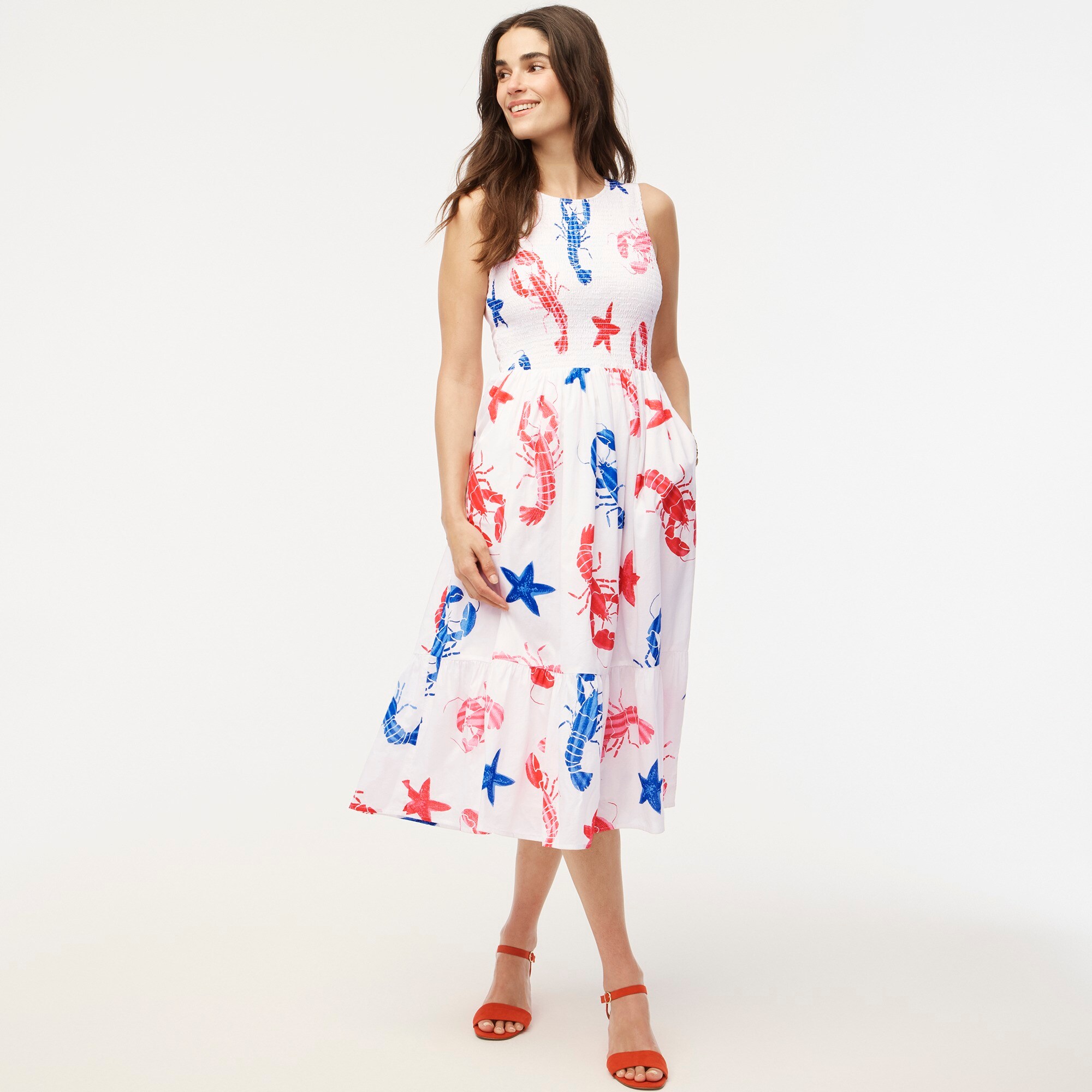 Factory: Printed Smocked Midi Dress For Women
