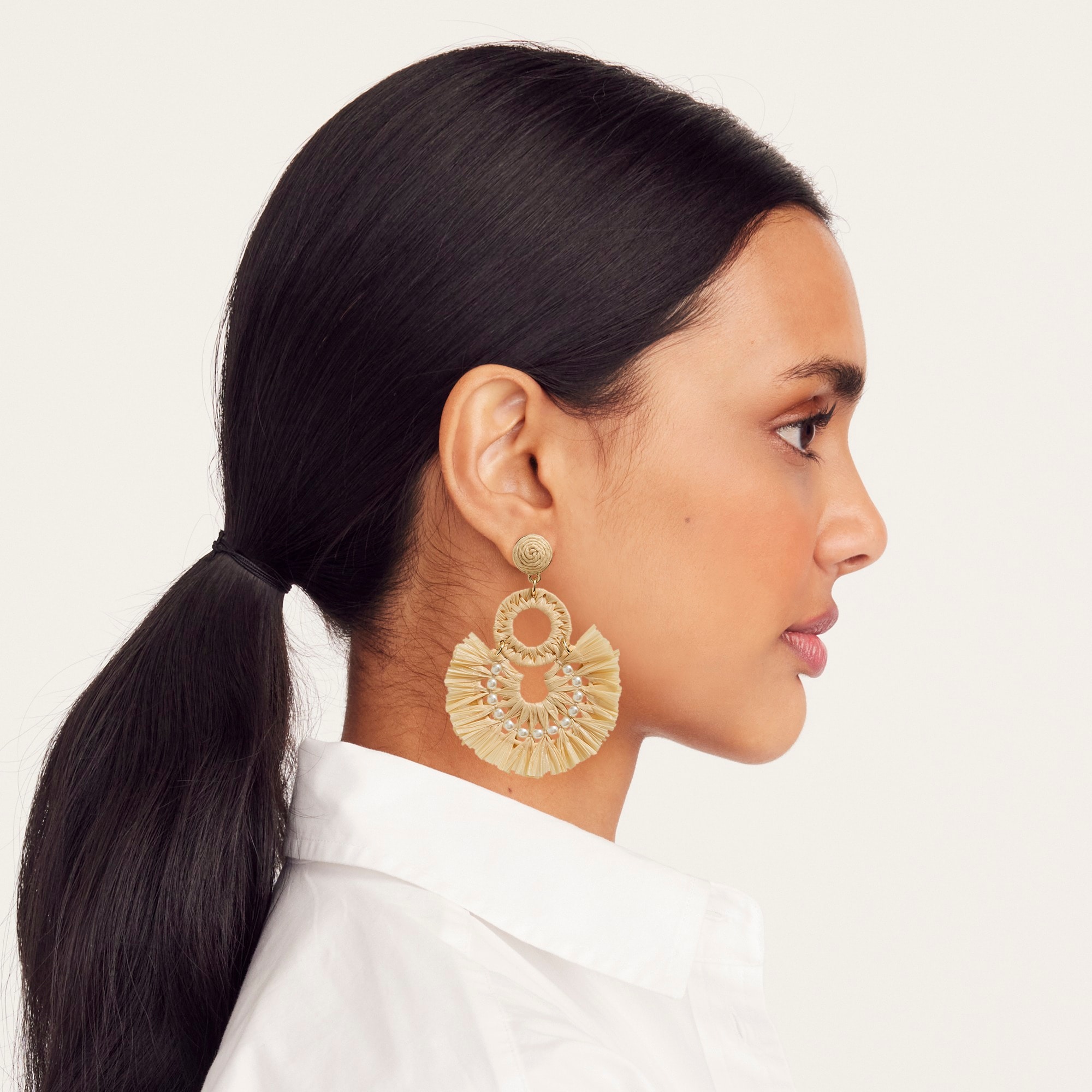 Factory: Raffia Fan Statement Earrings For Women