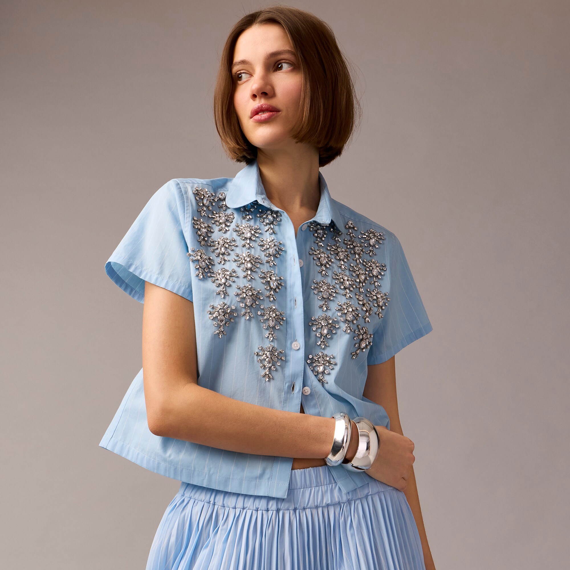 J.Crew: Collection Cropped Button-up Shirt With Embellishments In ...