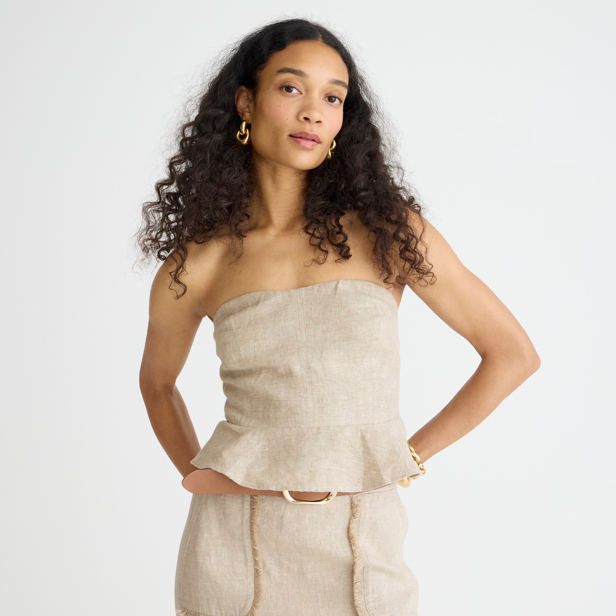 J.Crew: Cropped Bustier Peplum Top In Heavyweight Linen For Women