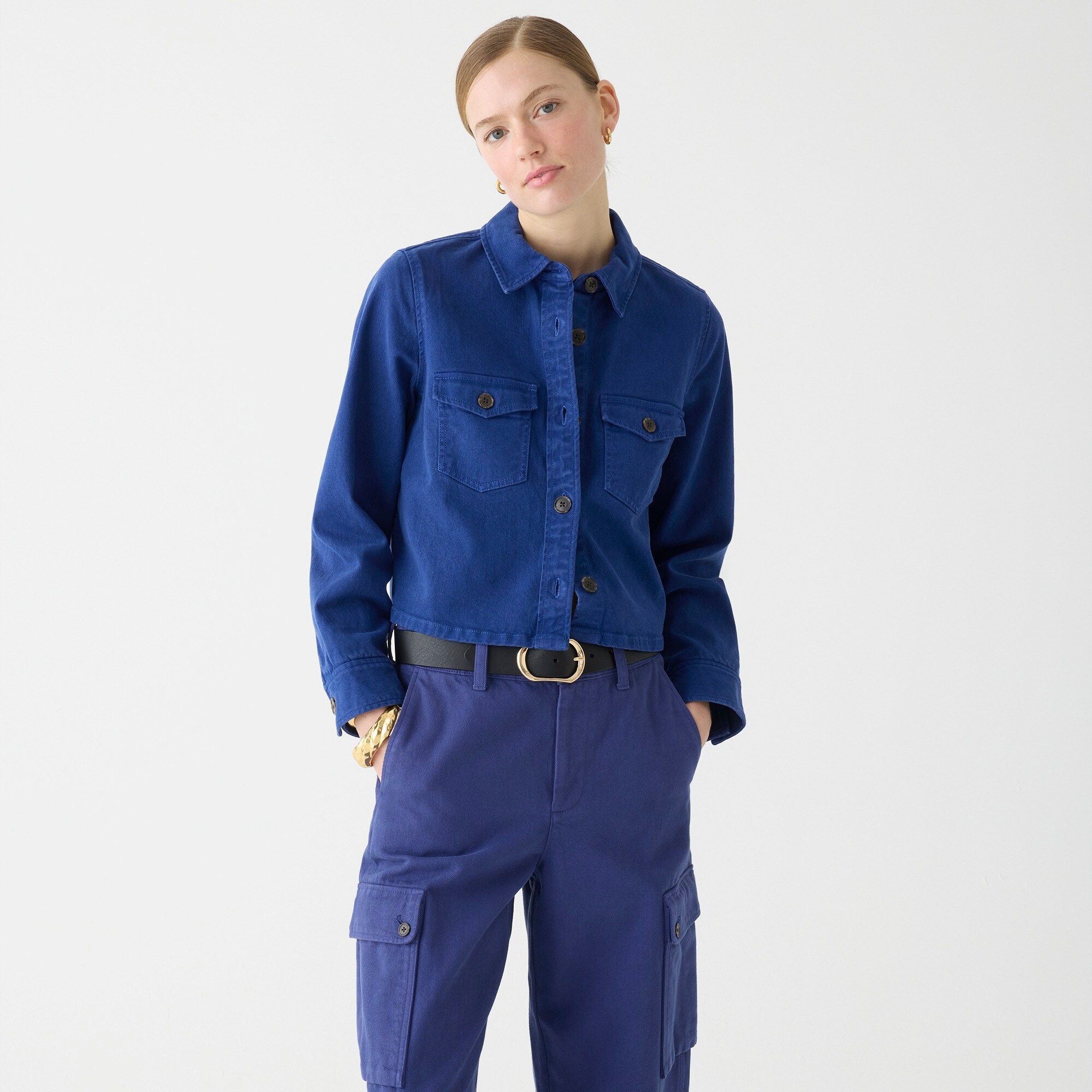 J.Crew: Cargo Cropped Shirt-jacket In Chino For Women