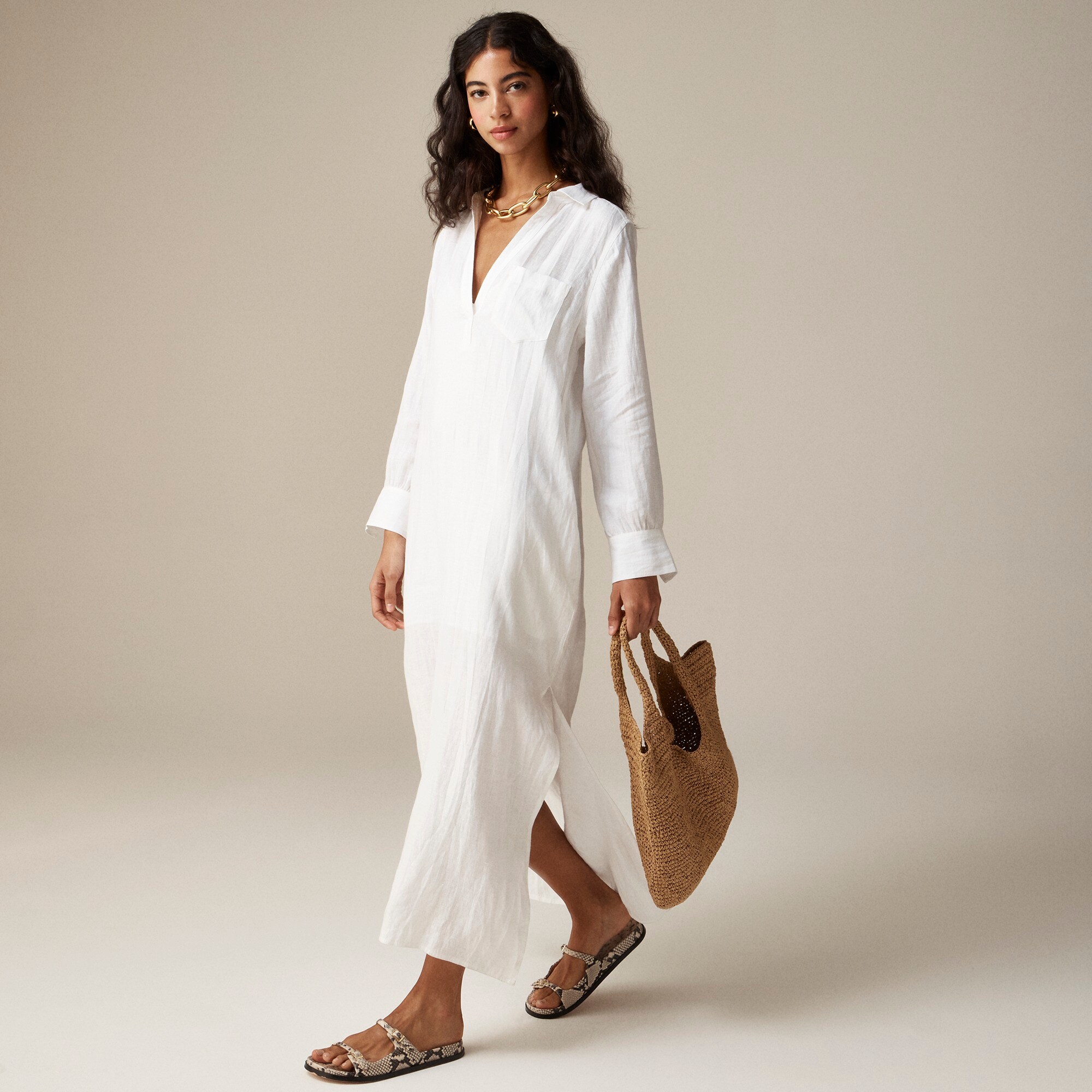 J.Crew: Bungalow Maxi Popover Dress In Linen For Women