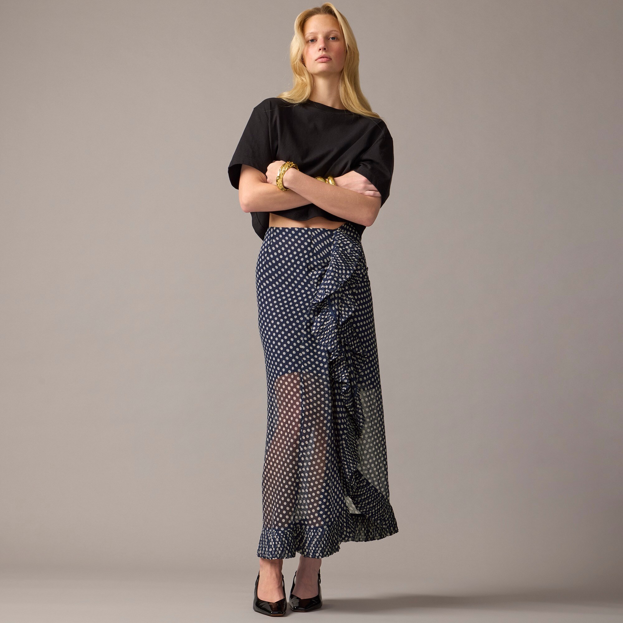 J.Crew: Collection Chiffon Ruffle Skirt In Dot For Women