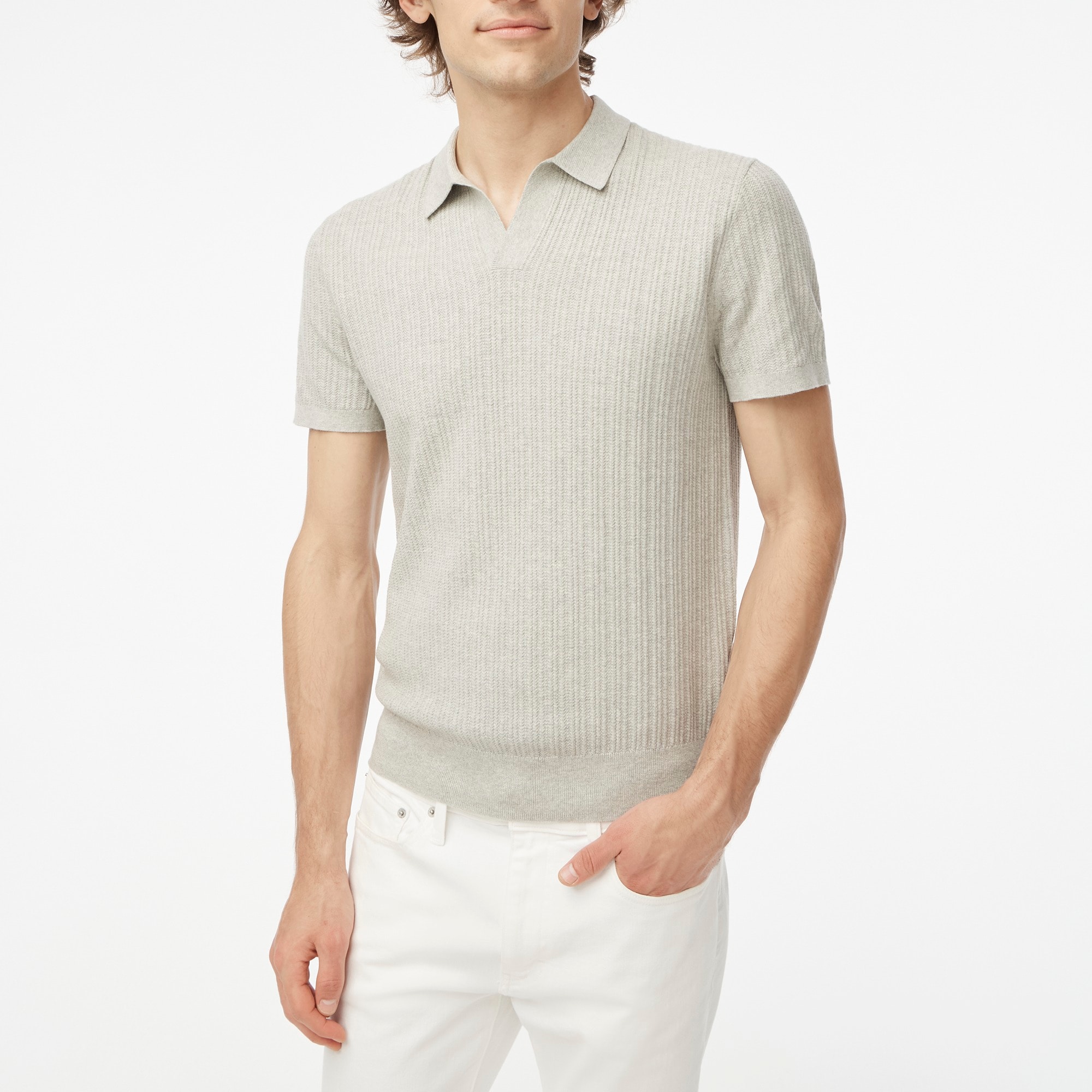 Factory: Textured Johnny-collar Polo Shirt For Men