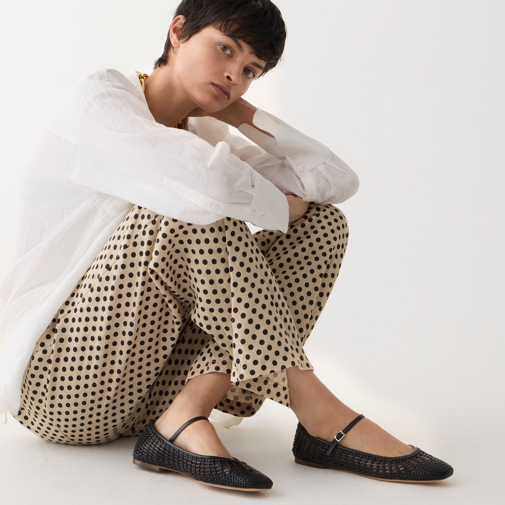 J.Crew: Quinn Woven Ballet Flats In Leather For Women