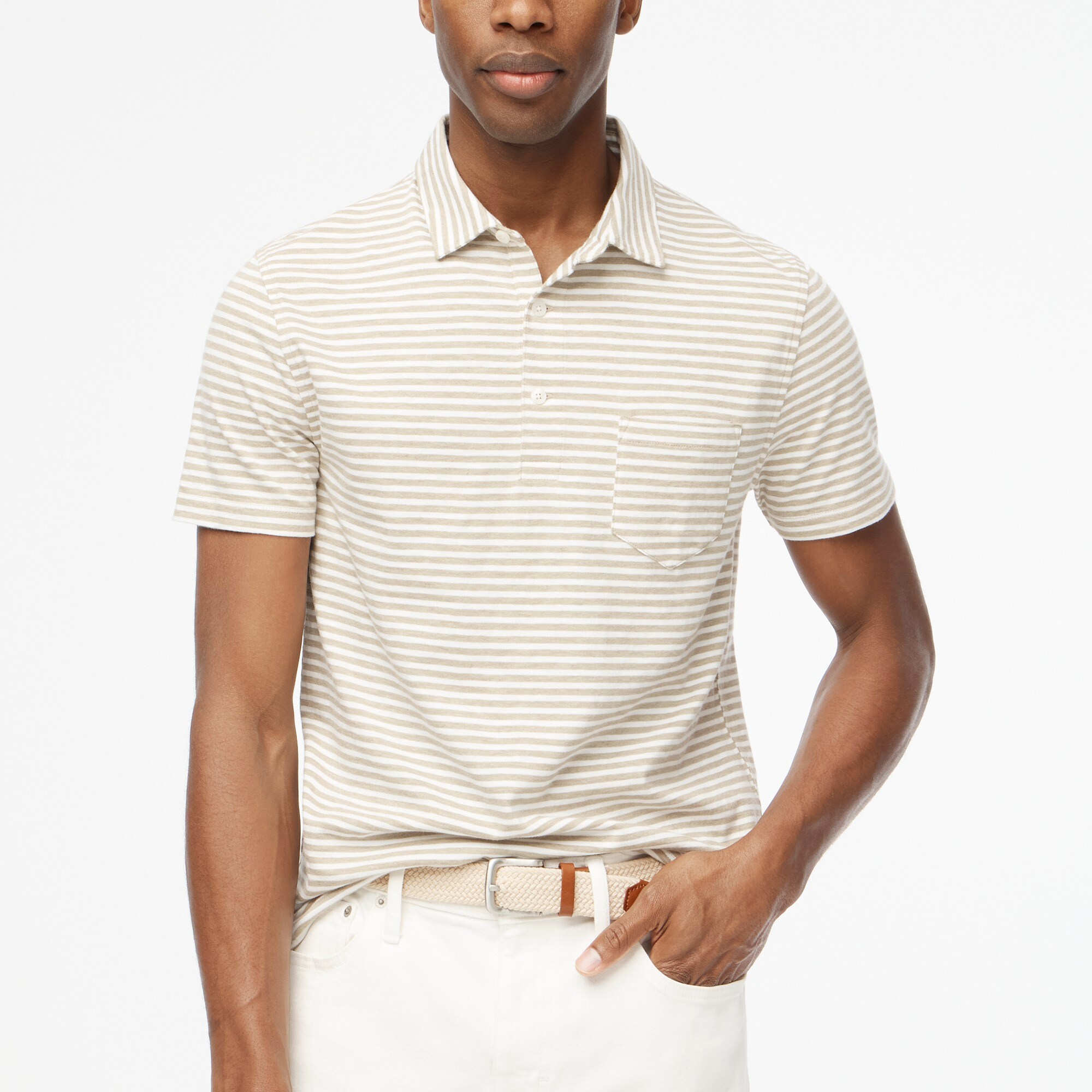 Factory: Striped Slub Jersey Pocket Polo Shirt For Men