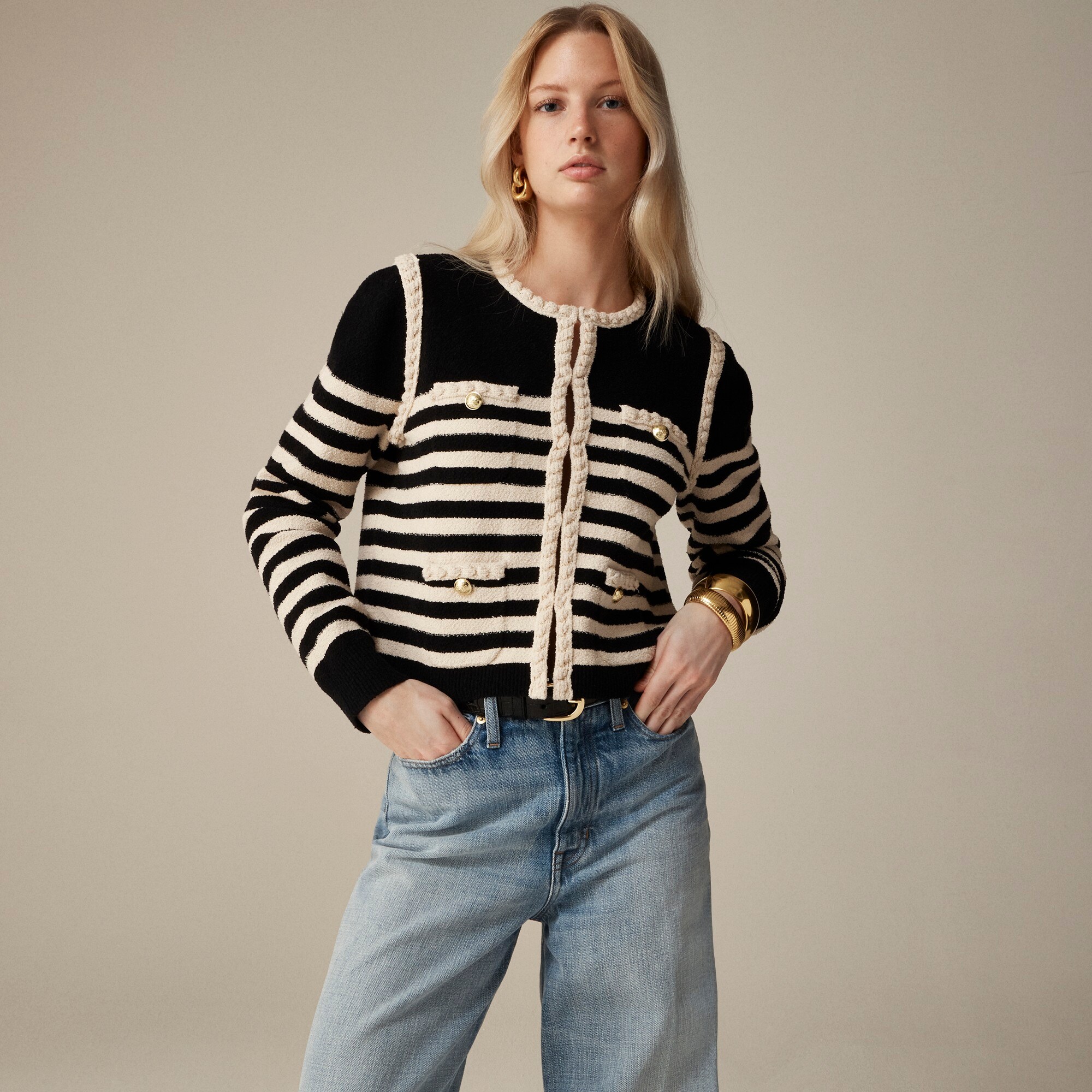J.Crew: Odette Sweater Lady Jacket In Striped Bouclé For Women