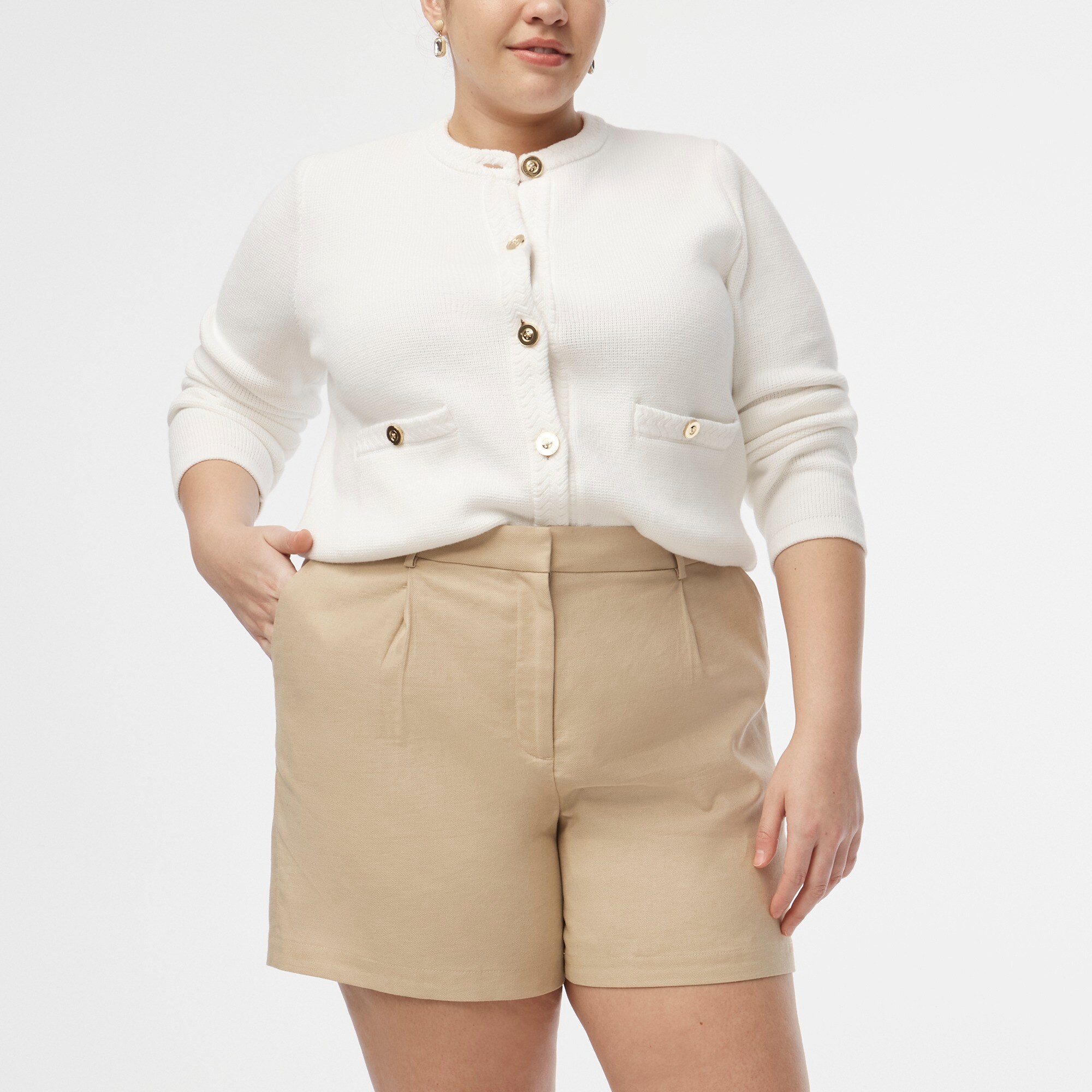 Factory: Refined Linen-blend Structured Short For Women