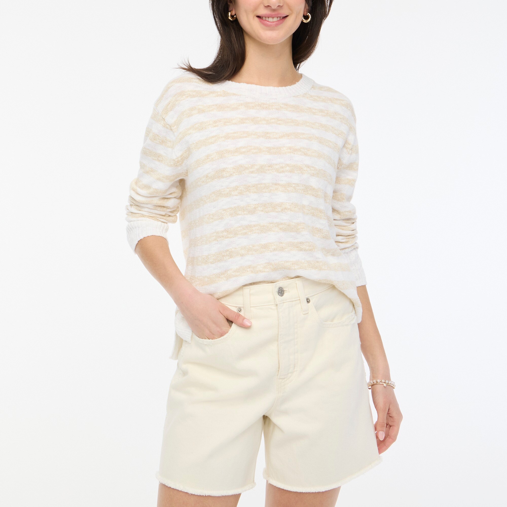 Factory: Ecru High-rise Relaxed Denim Short For Women