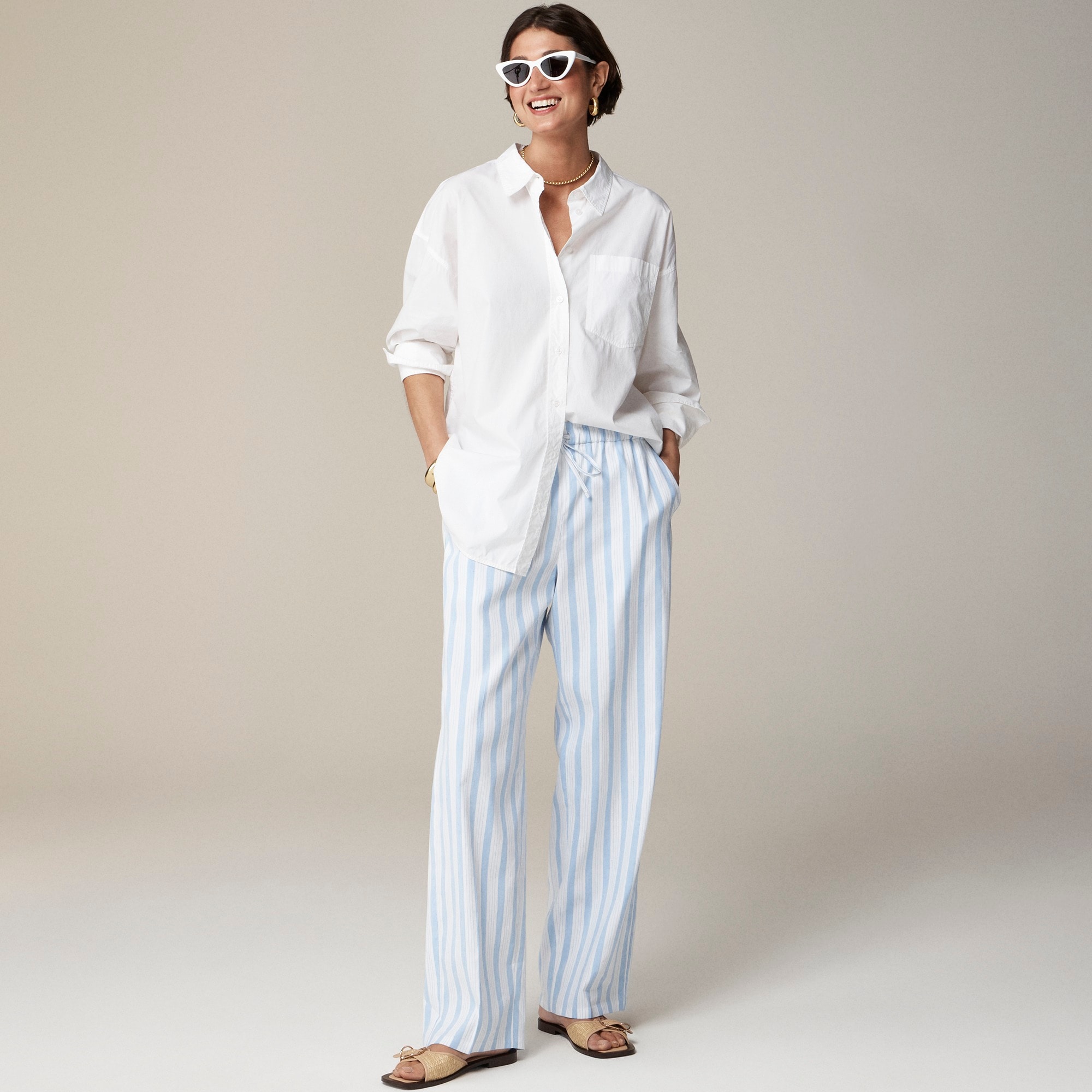 J.Crew: Soleil Pant In Striped Linen Blend For Women