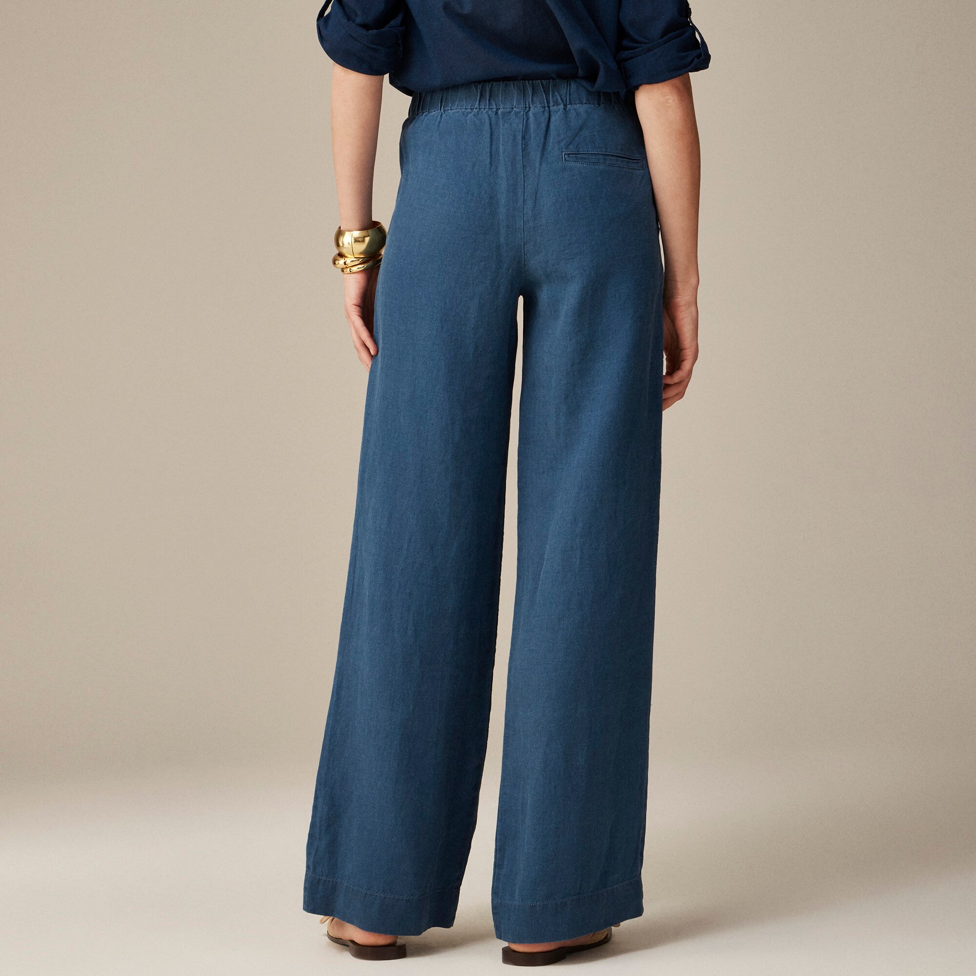 J.Crew: Pleated Pull-on Pant In Indigo Linen Blend For Women
