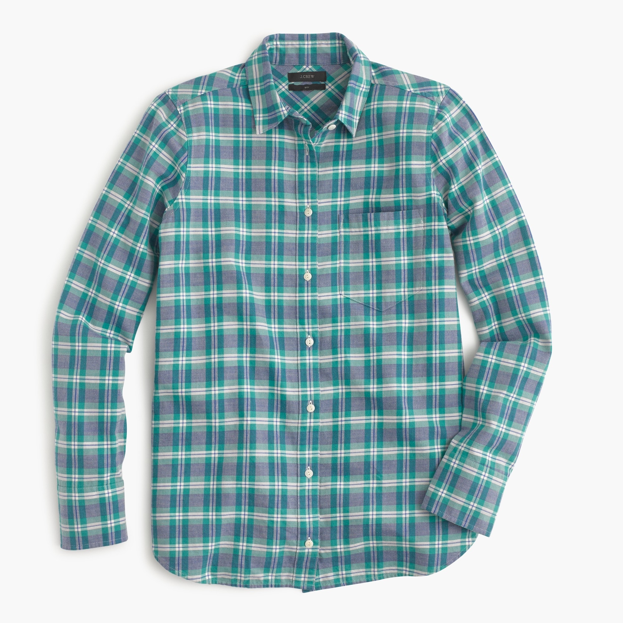 J.Crew: Boy Shirt In Green And Blue Plaid For Women