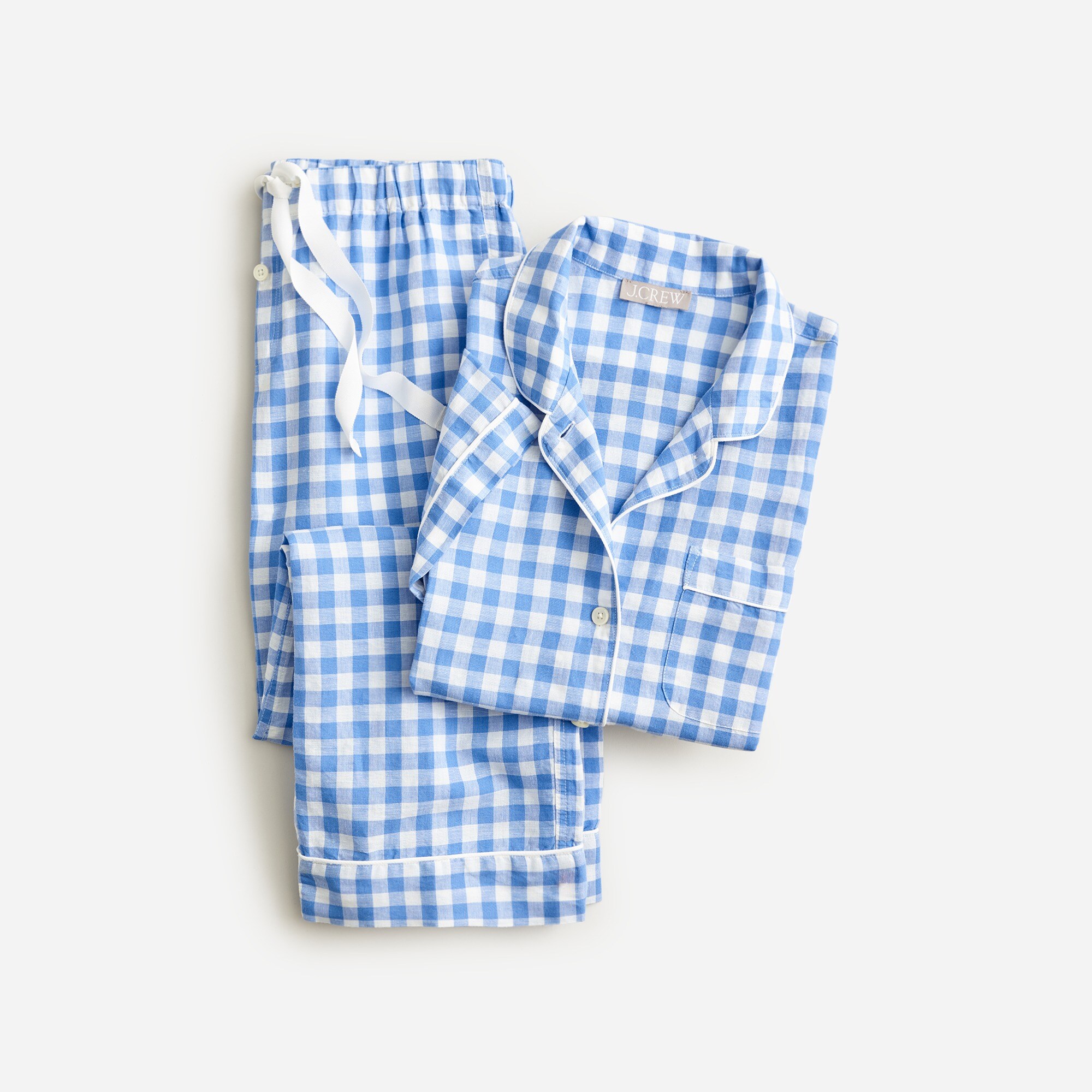 J.Crew: Pajama Set In Gingham Linen-cotton Blend For Women