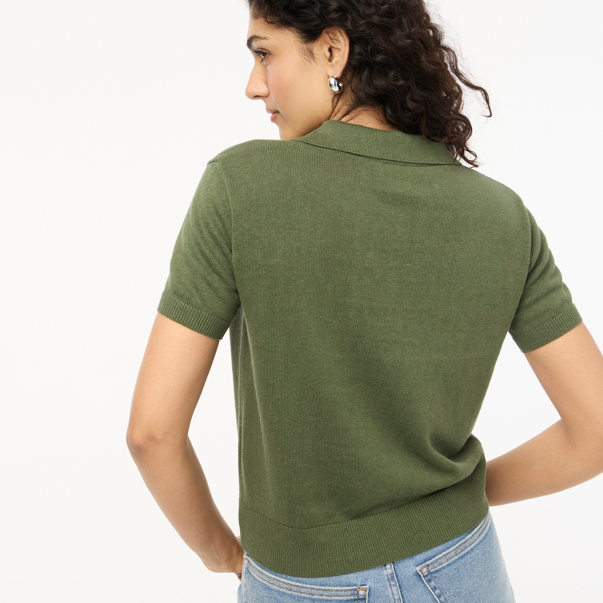 Factory: Linen-blend Short-sleeve Polo Sweater For Women