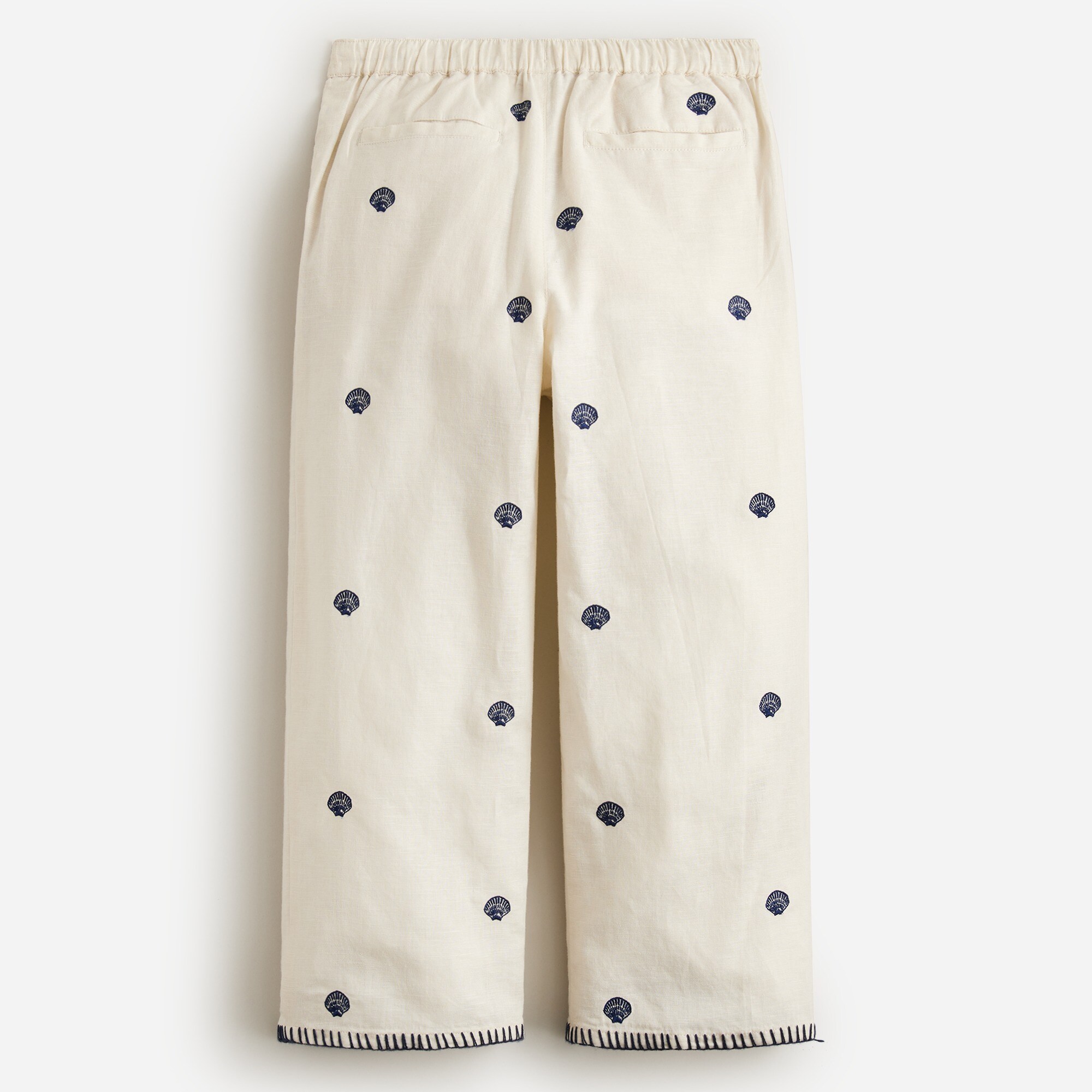 J.Crew: Girls' Linen-cotton Blend Pant With Embroidered Seashells For Girls