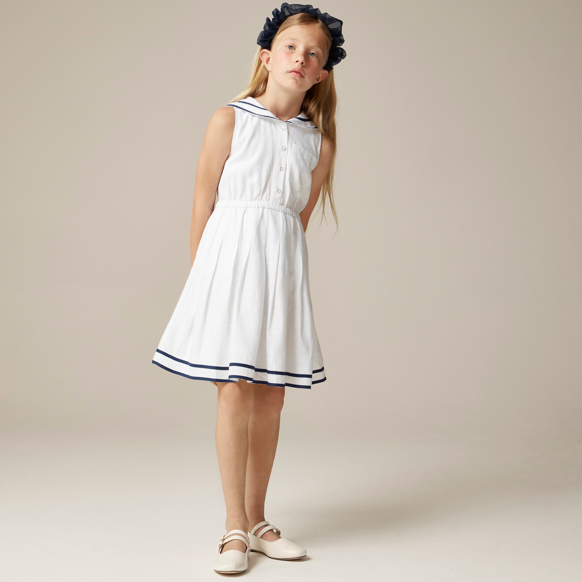 J.Crew: Girls' Striped-collar Dress In Linen Blend For Girls