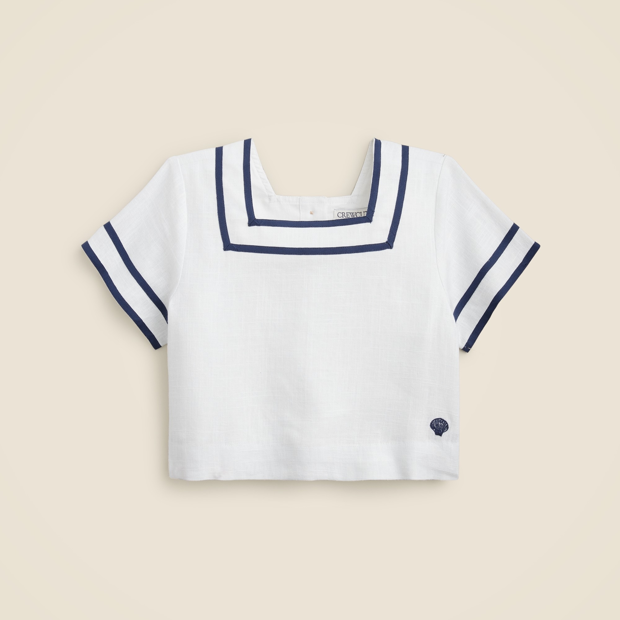 J.Crew: Girls' Striped-collar Top In Linen Blend For Girls