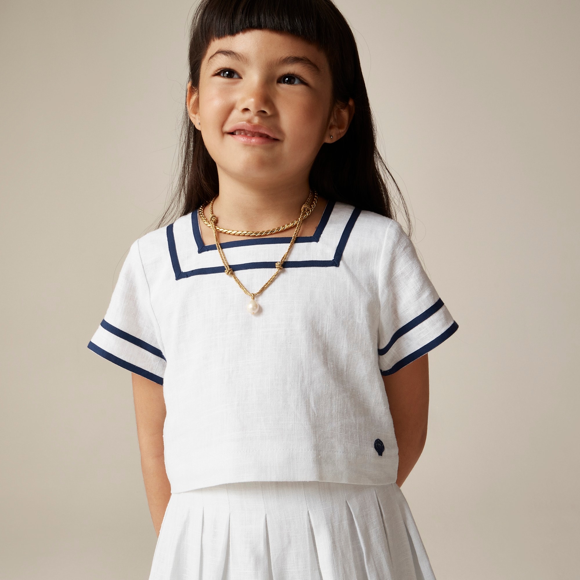 J.Crew: Girls' Striped-collar Top In Linen Blend For Girls