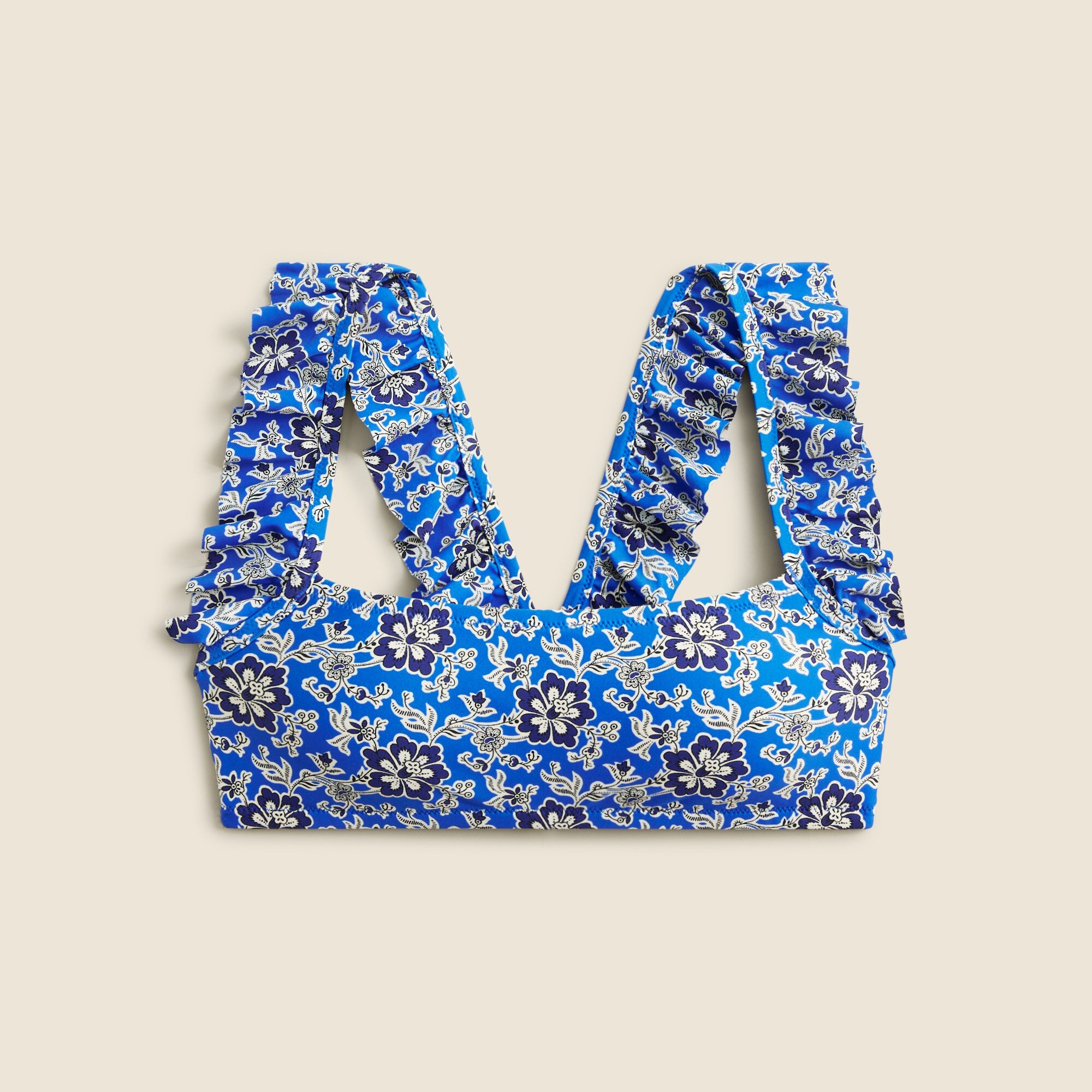 J.Crew: Ruffle-strap Bikini Top In Cobalt Floral For Women
