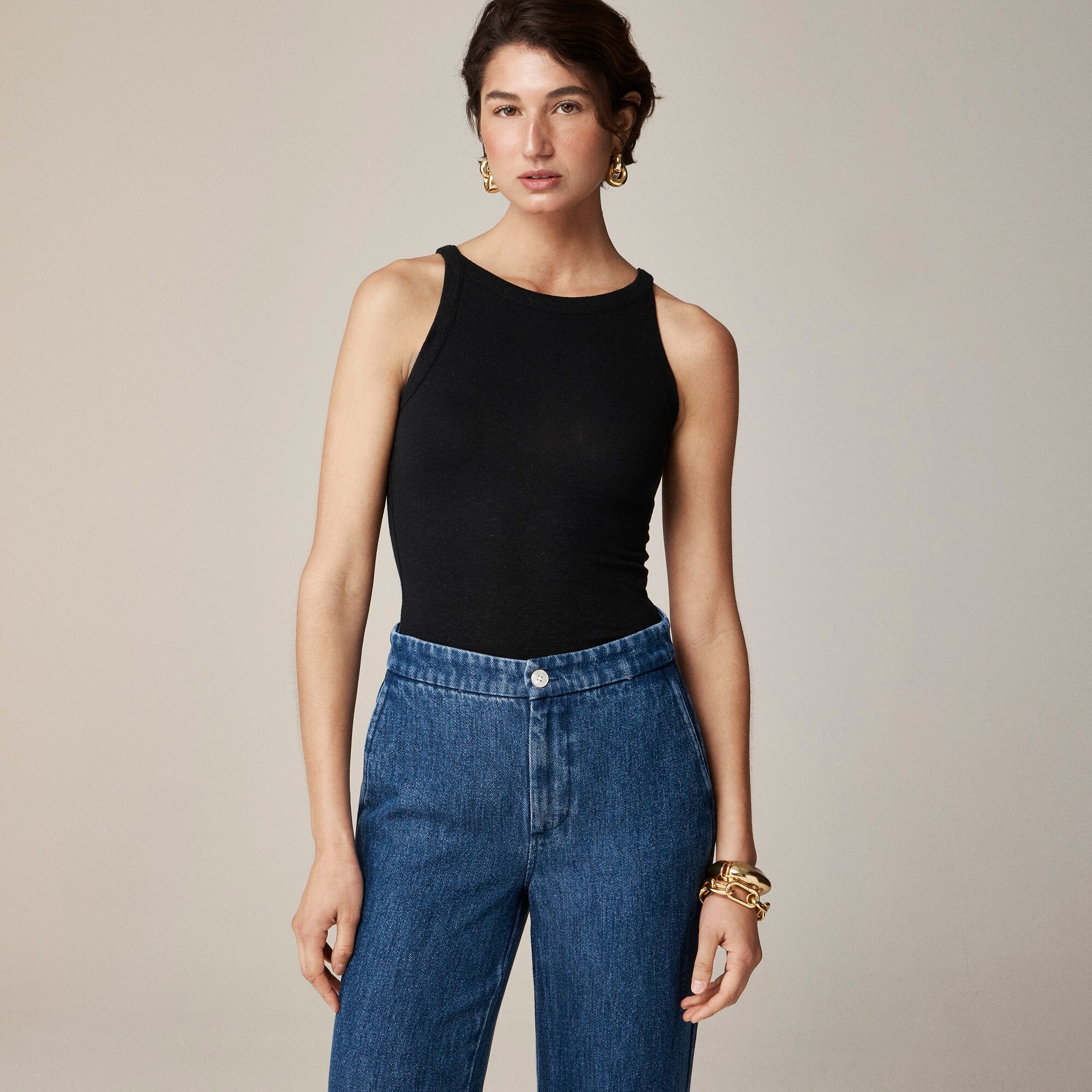 J.Crew: High-neck Tank Top In Stretch Linen Blend For Women