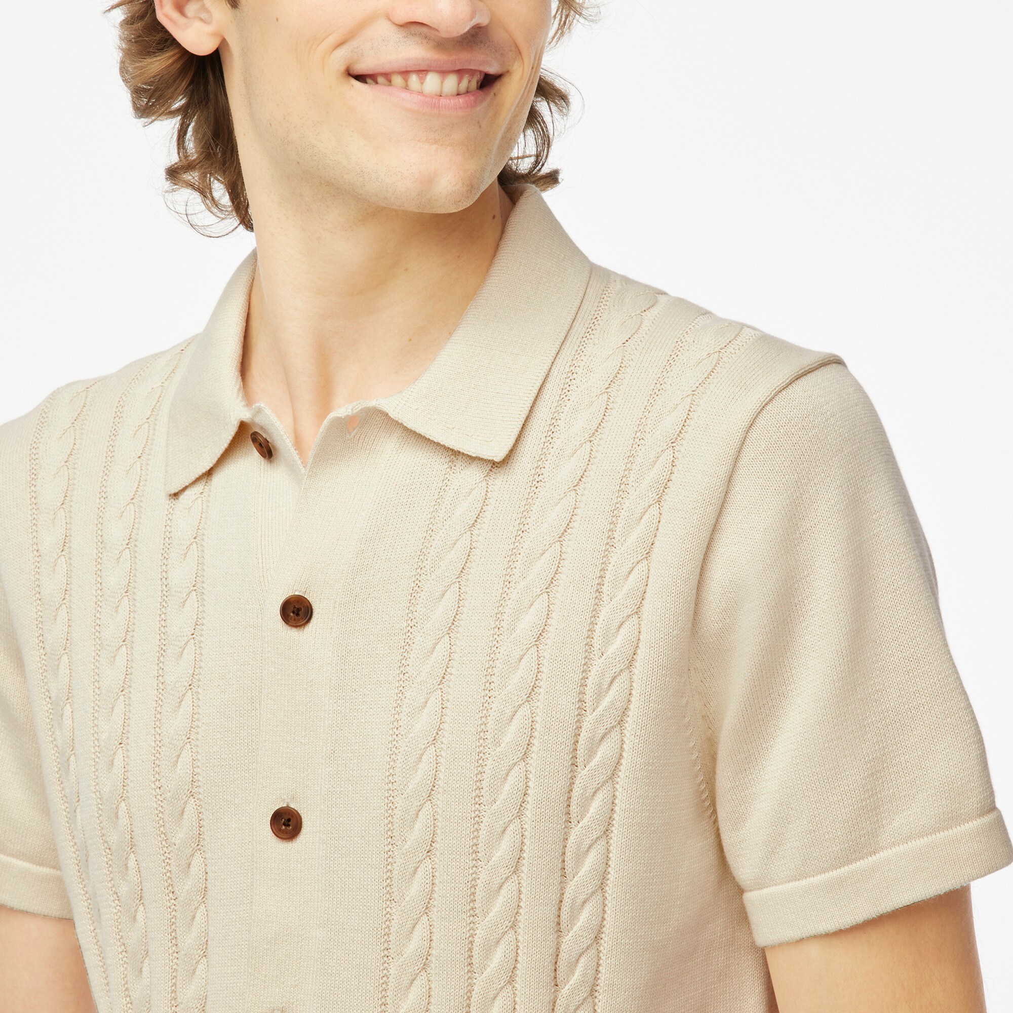 Factory: Cable Button-front Sweater-polo For Men