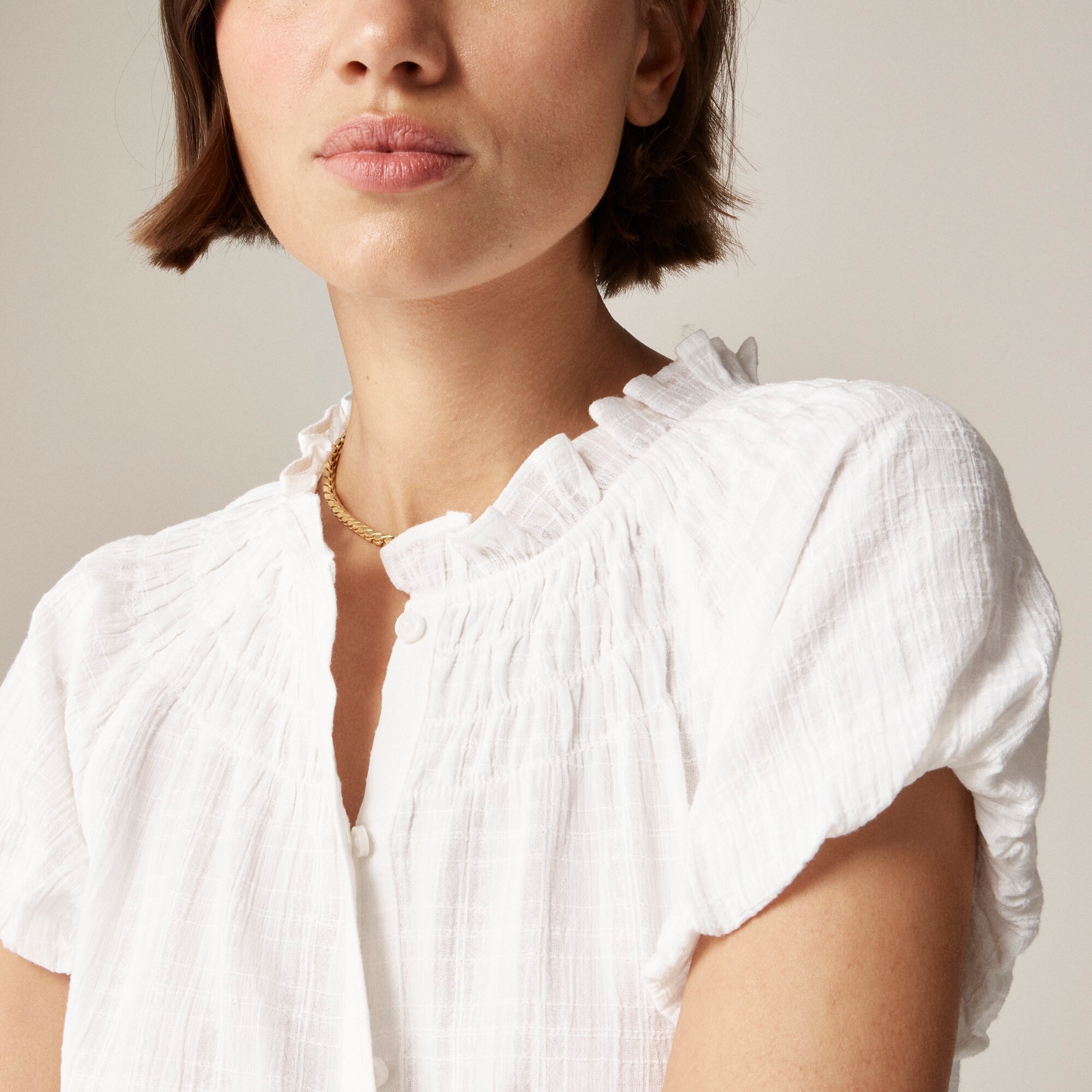 J.Crew: Smocked-neck Top In Textured Gauze For Women