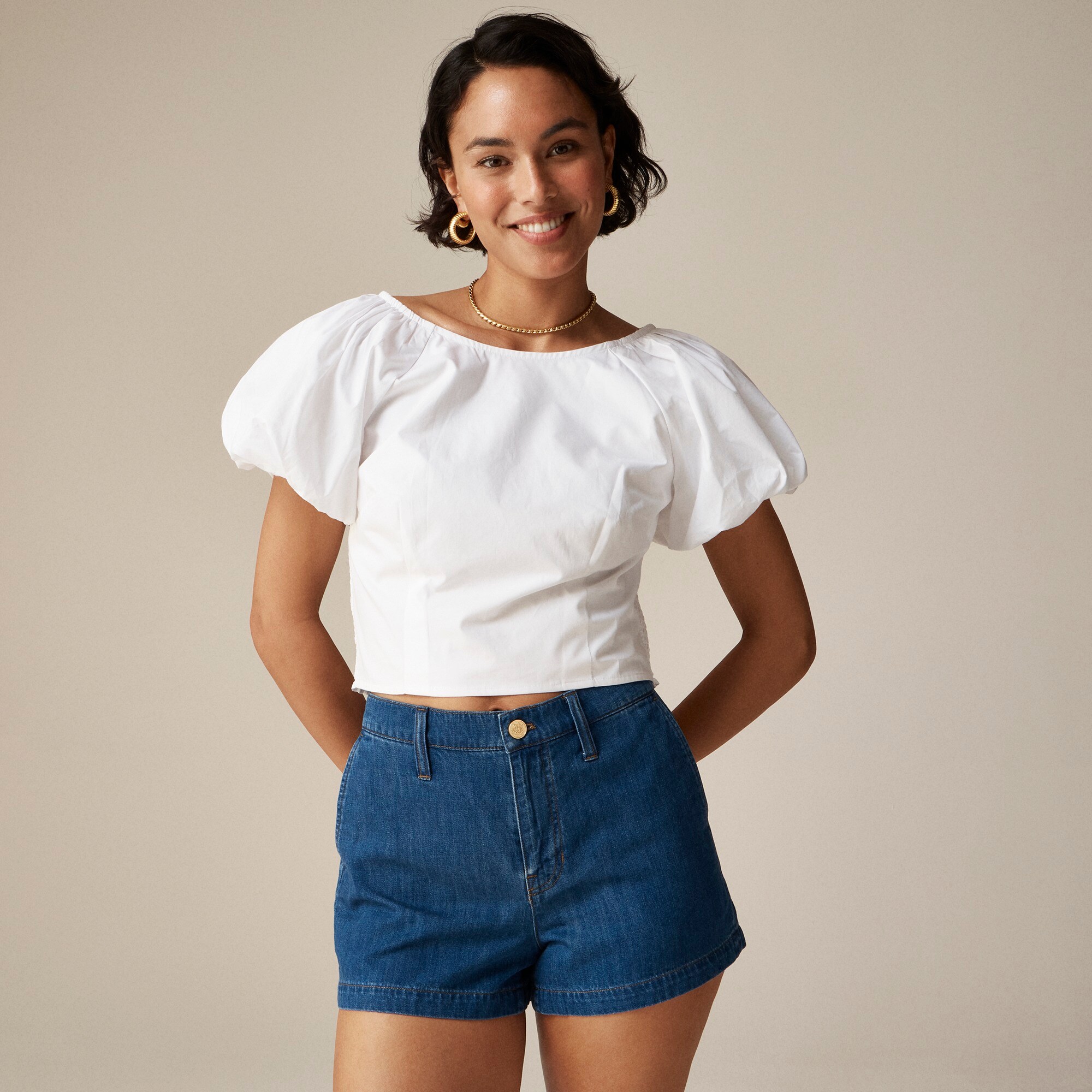 J.Crew: Fitted Puff-sleeve Top For Women