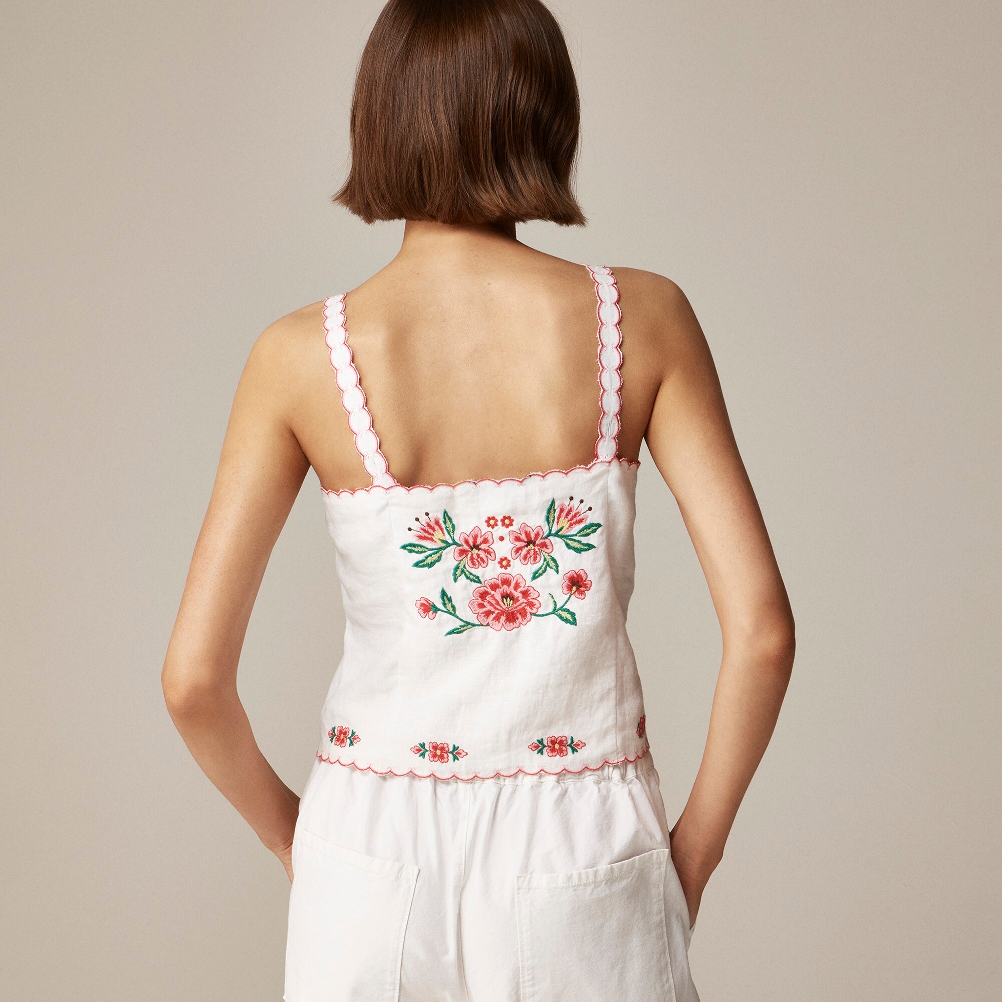 J.Crew: Embroidered Tank Top In Linen For Women