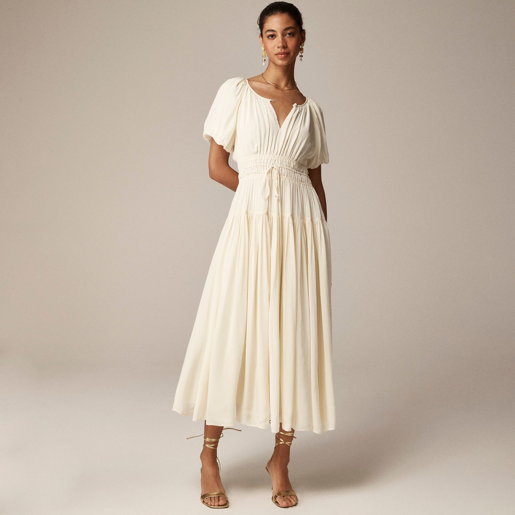 J.Crew: Elena Puff-sleeve Dress In Crepe De Chine For Women