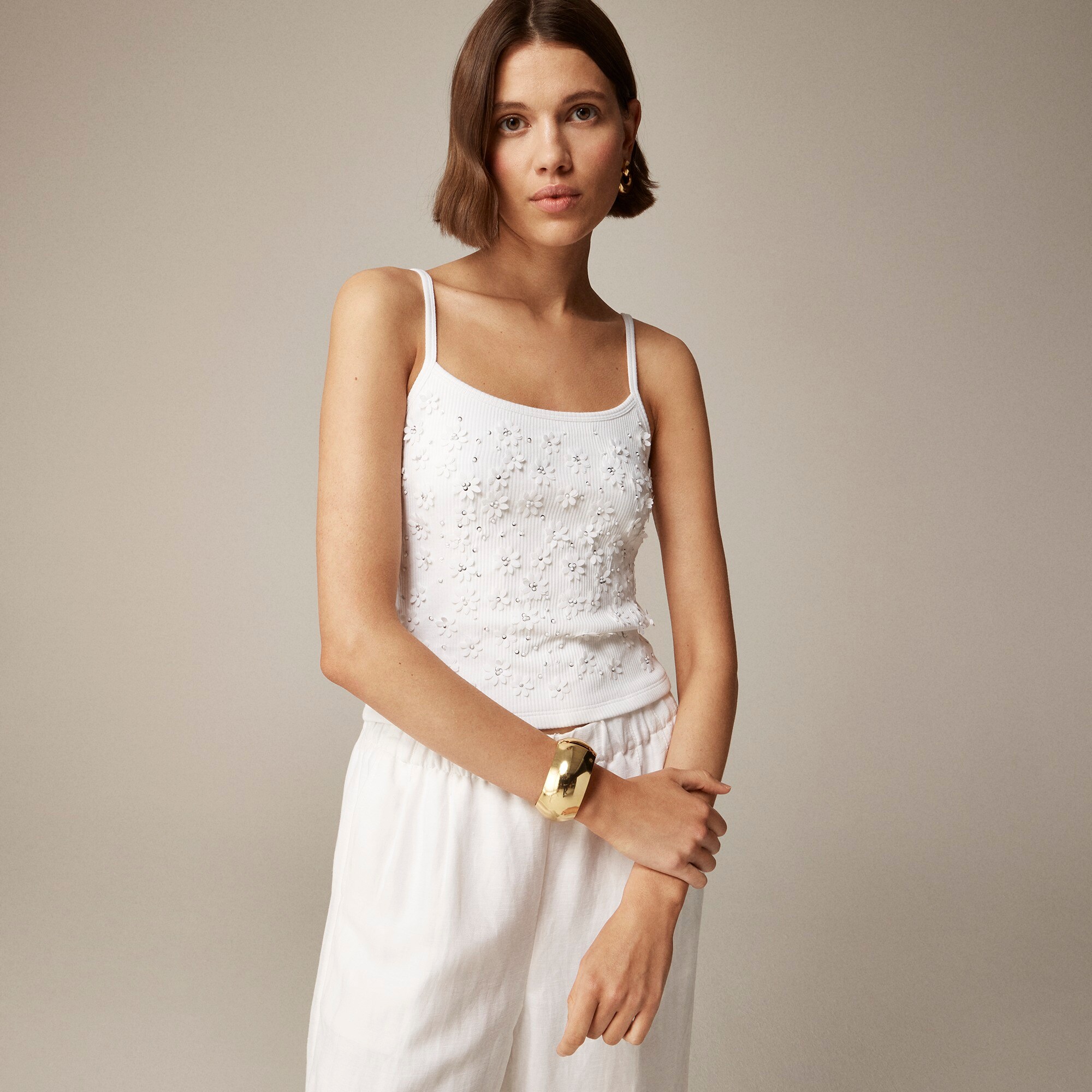 J.Crew: Floral Embellished Vintage Rib Tank Top For Women