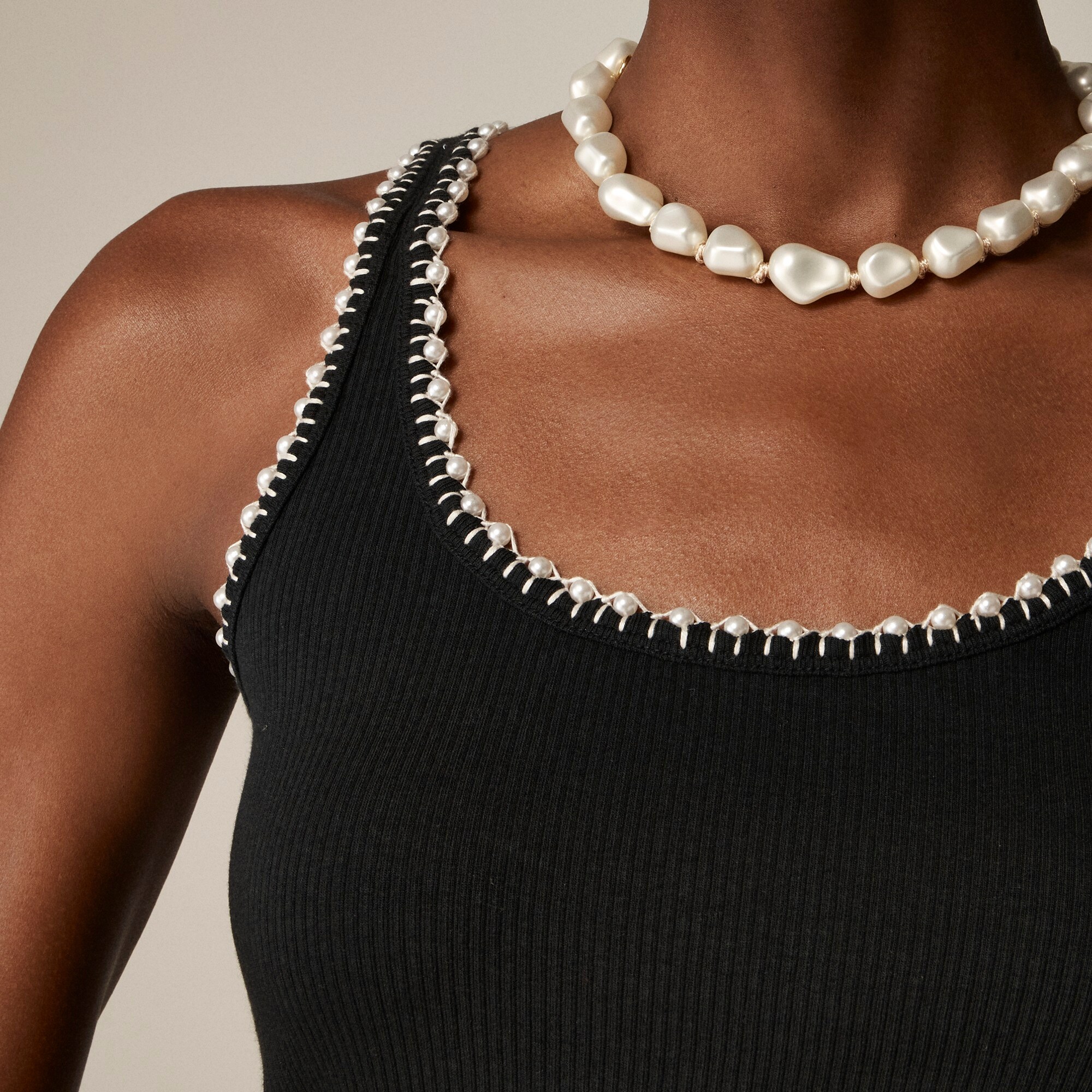 J.Crew: Vintage Rib Pearl-trim Tank Top For Women