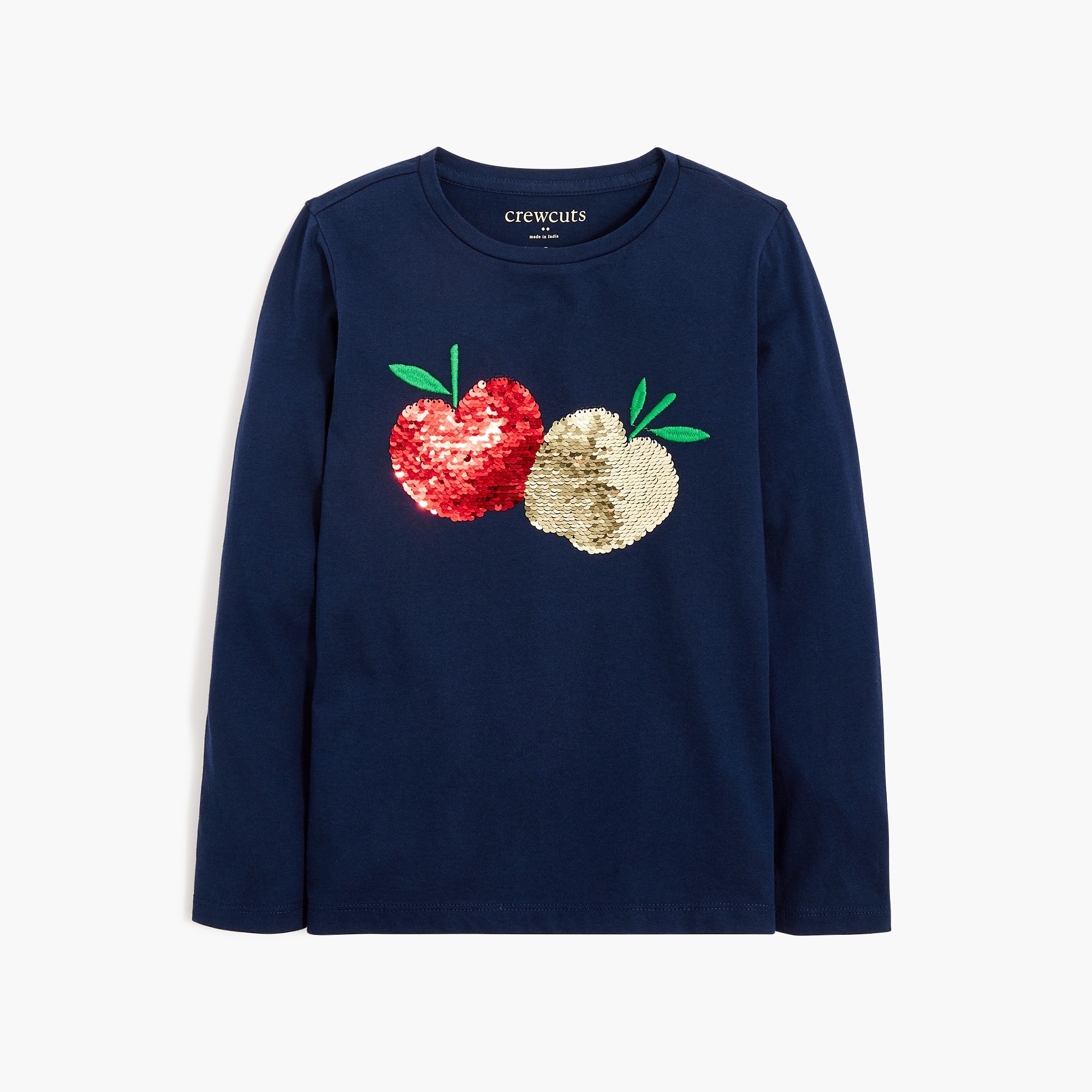 Girls' Long-sleeve Sequin Apples Graphic Tee For Girls | Factory
