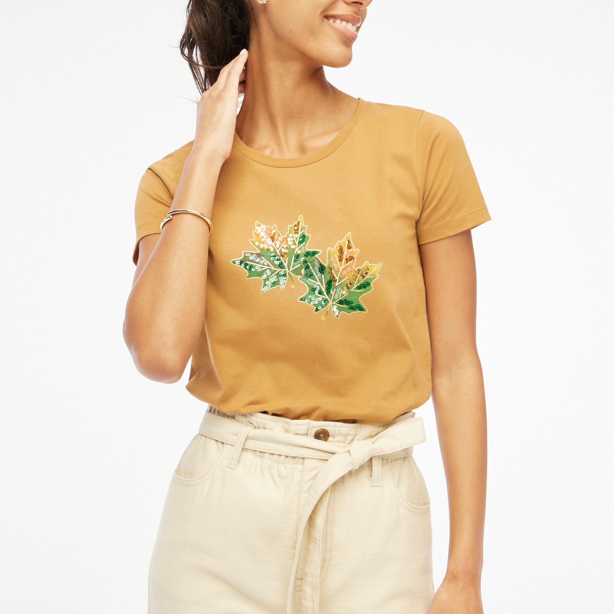 Factory: Sequin Fall Leaves Graphic Tee For Women