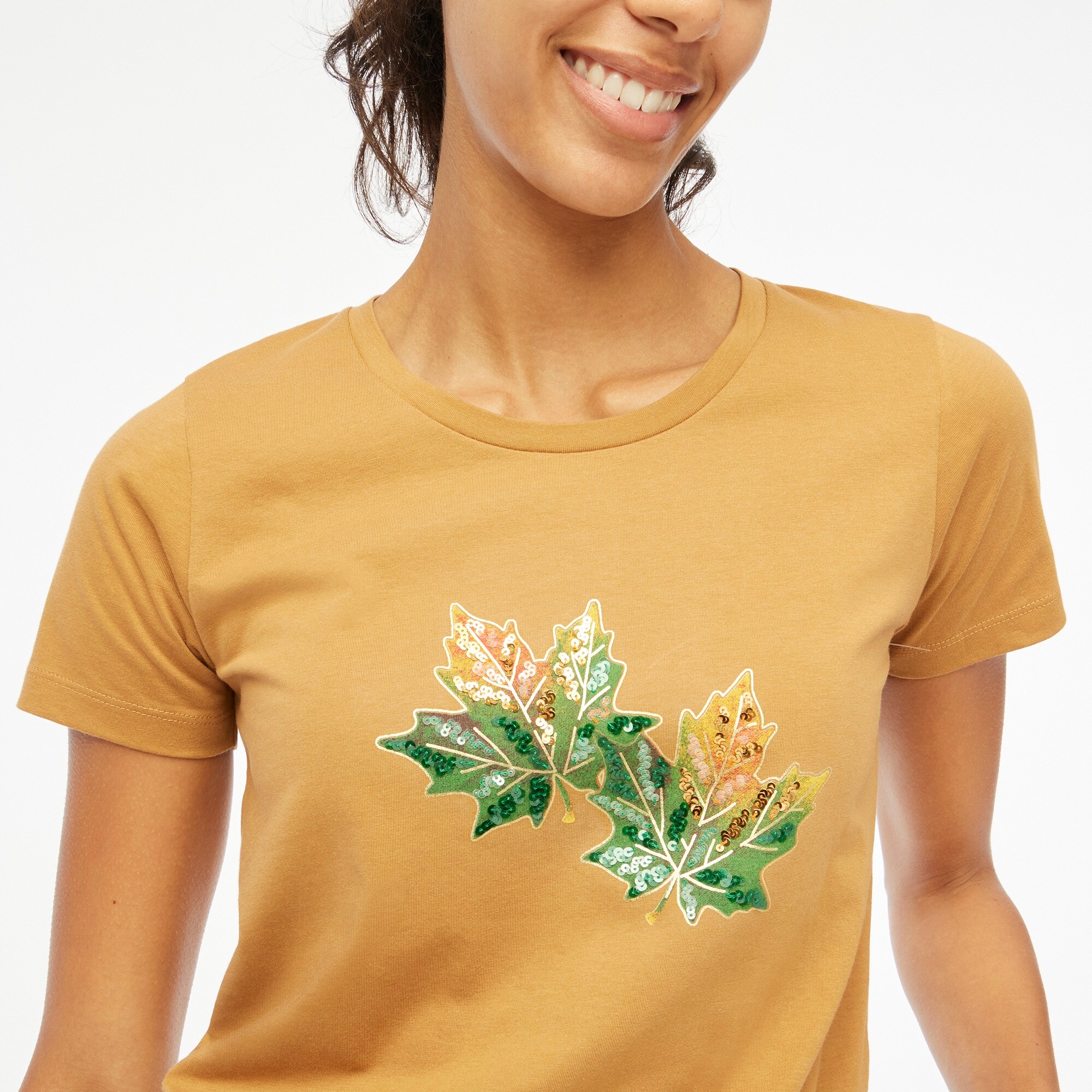Factory: Sequin Fall Leaves Graphic Tee For Women