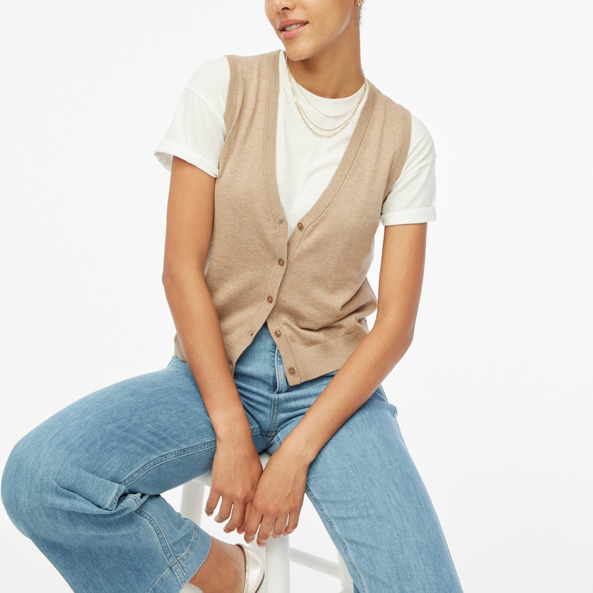 Factory: Button-front Sweater-vest For Women