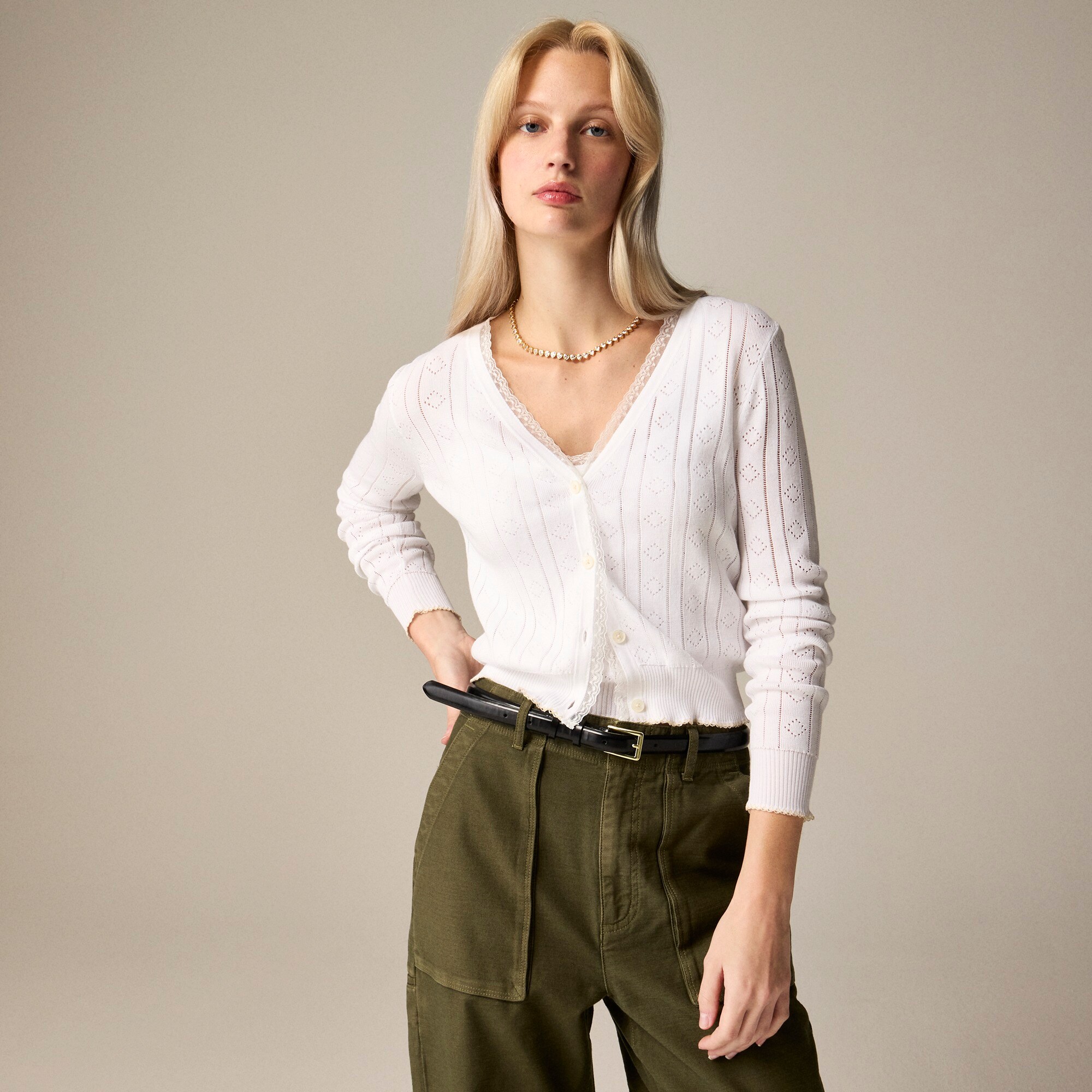 J.Crew: Pointelle V-neck Cardigan In Premium Ultrafine Cotton For Women