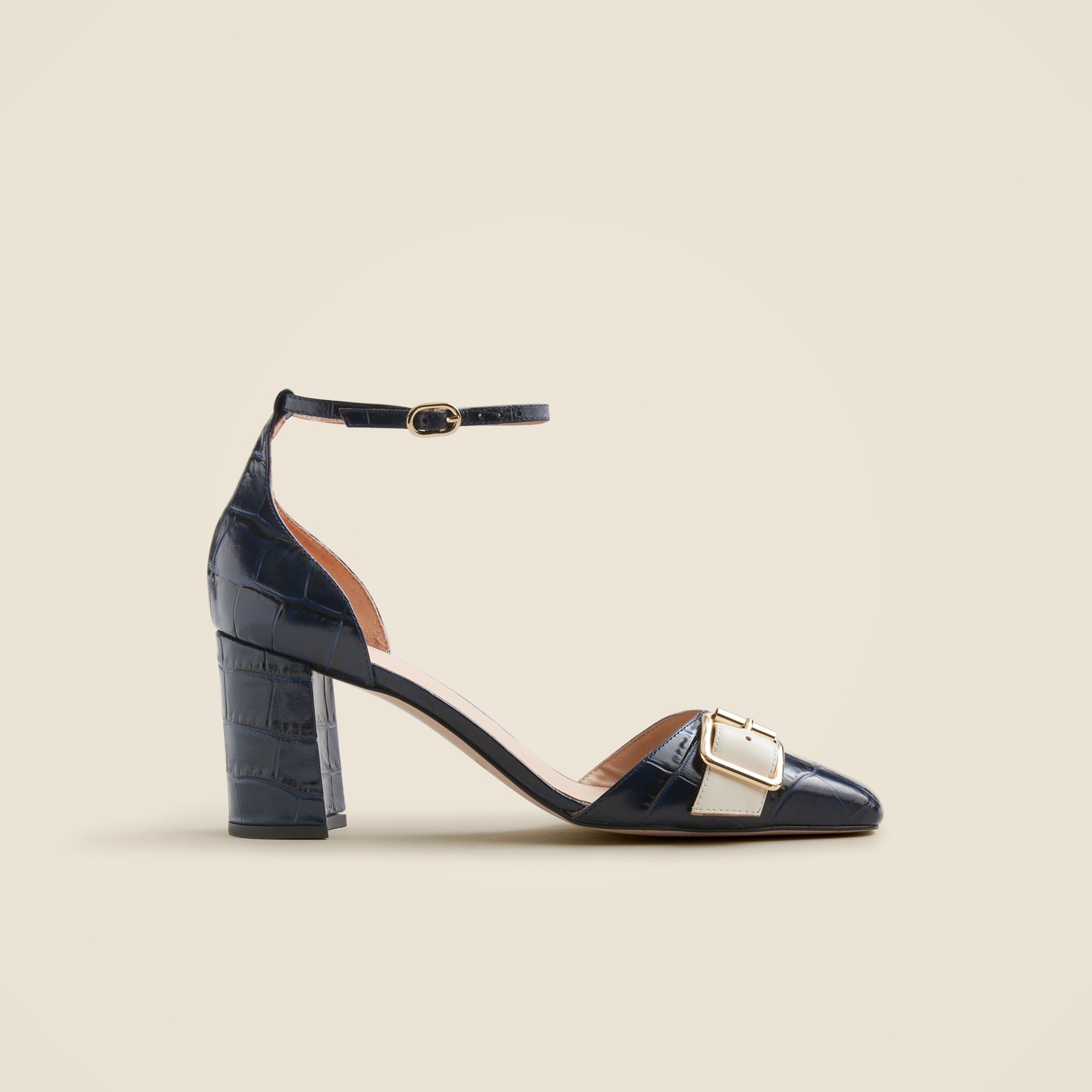 J.Crew: Maisie Buckle Heels In Two-tone Croc-embossed Italian Leather ...