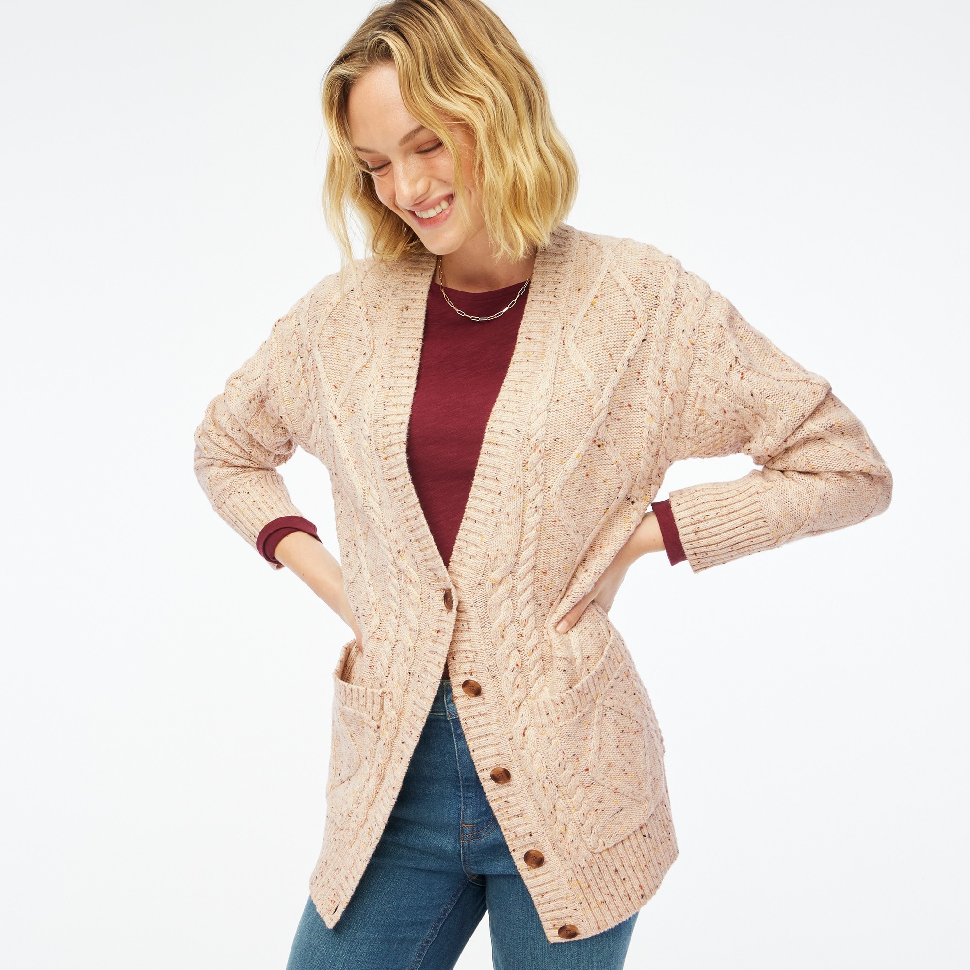 Factory: Donegal Long Cable-knit Cardigan Sweater For Women
