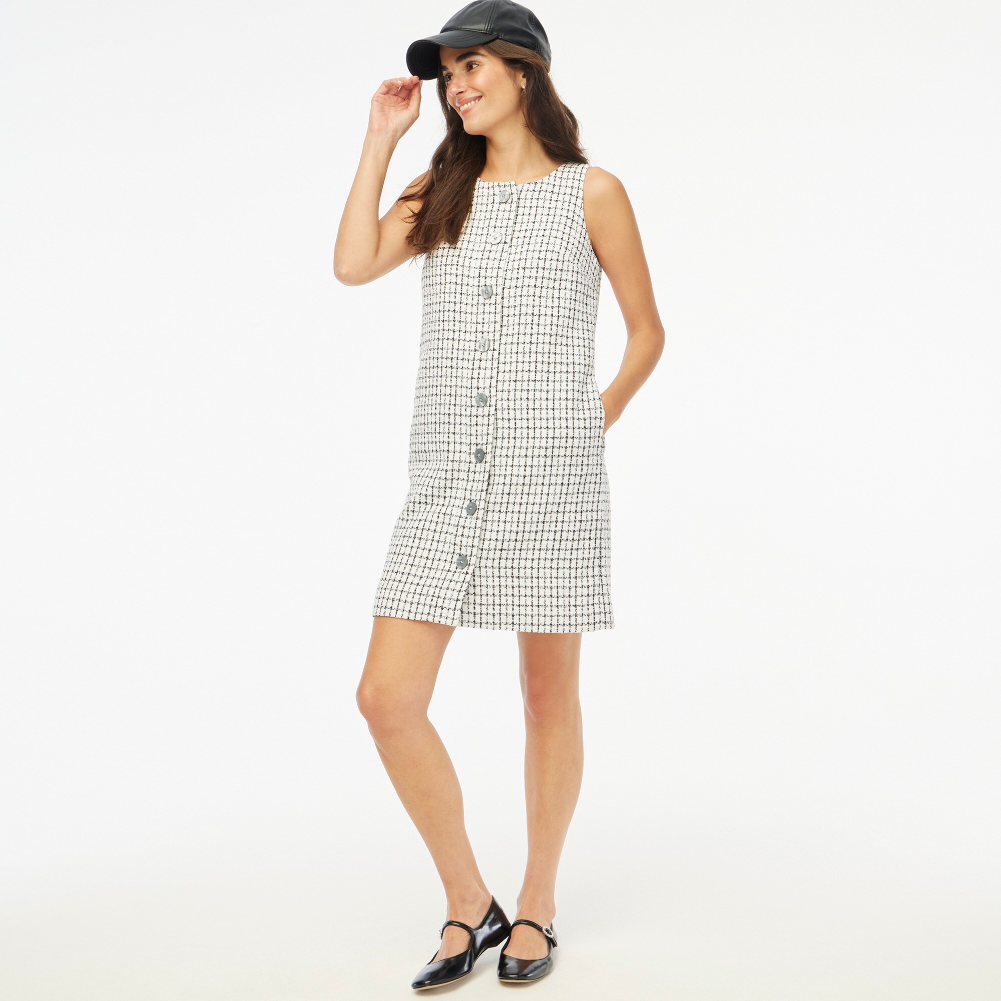 Factory: Sleeveless Tweed Button-front Shift Dress For Women