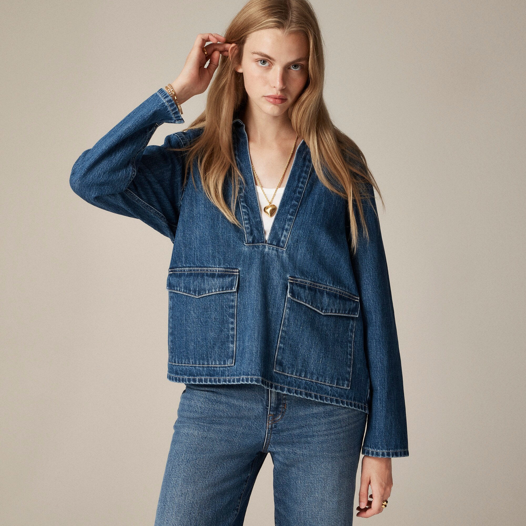 J.Crew: Denim Popover Shirt For Women