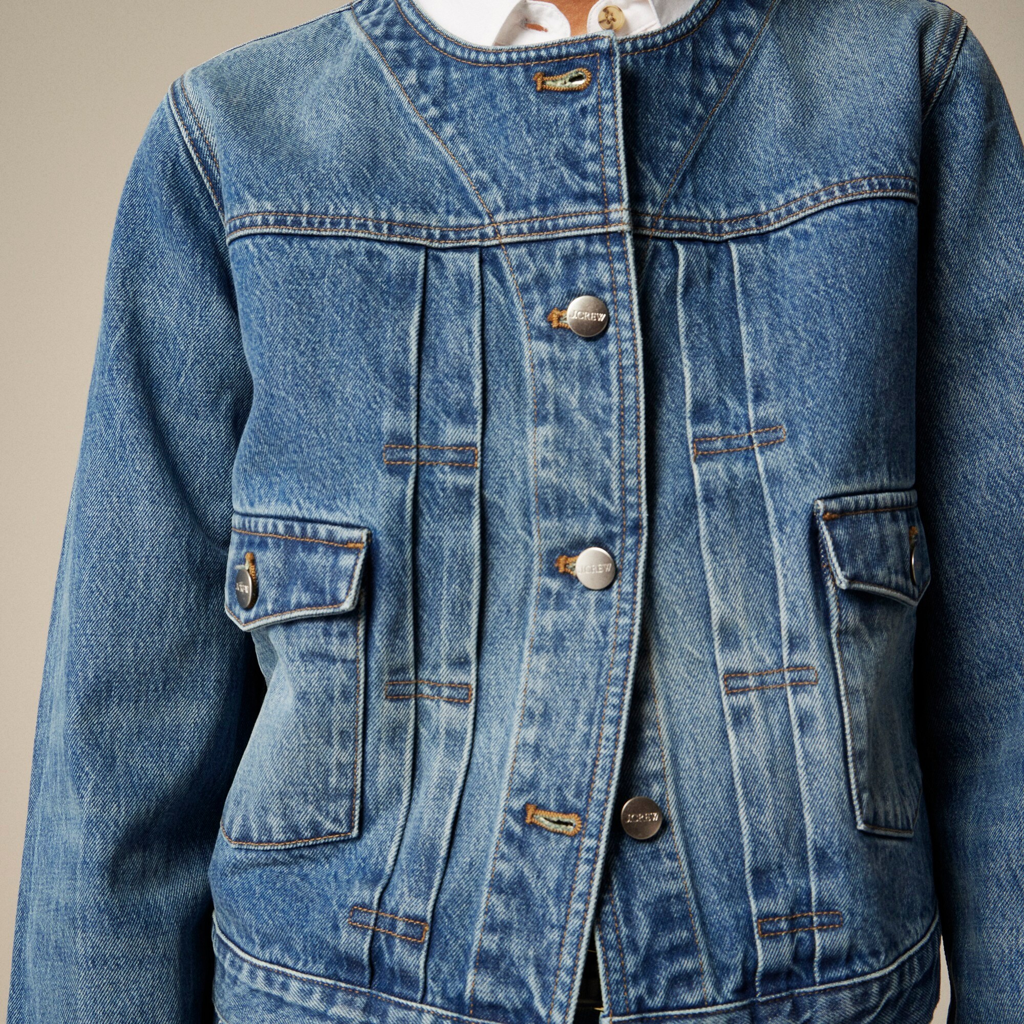 J.Crew: Pleated Denim Lady Jacket For Women
