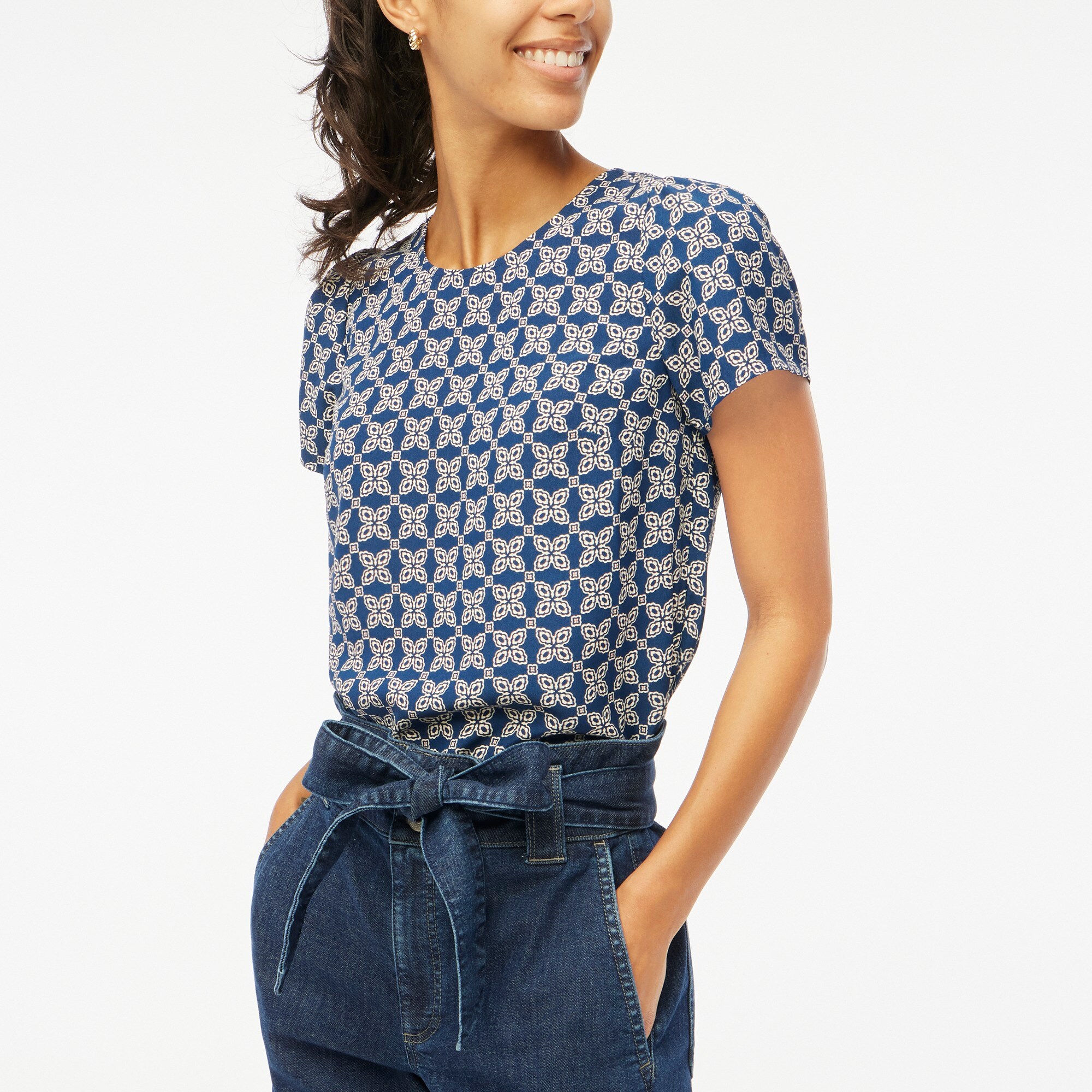 Factory: Printed Short-sleeve Crepe Top For Women