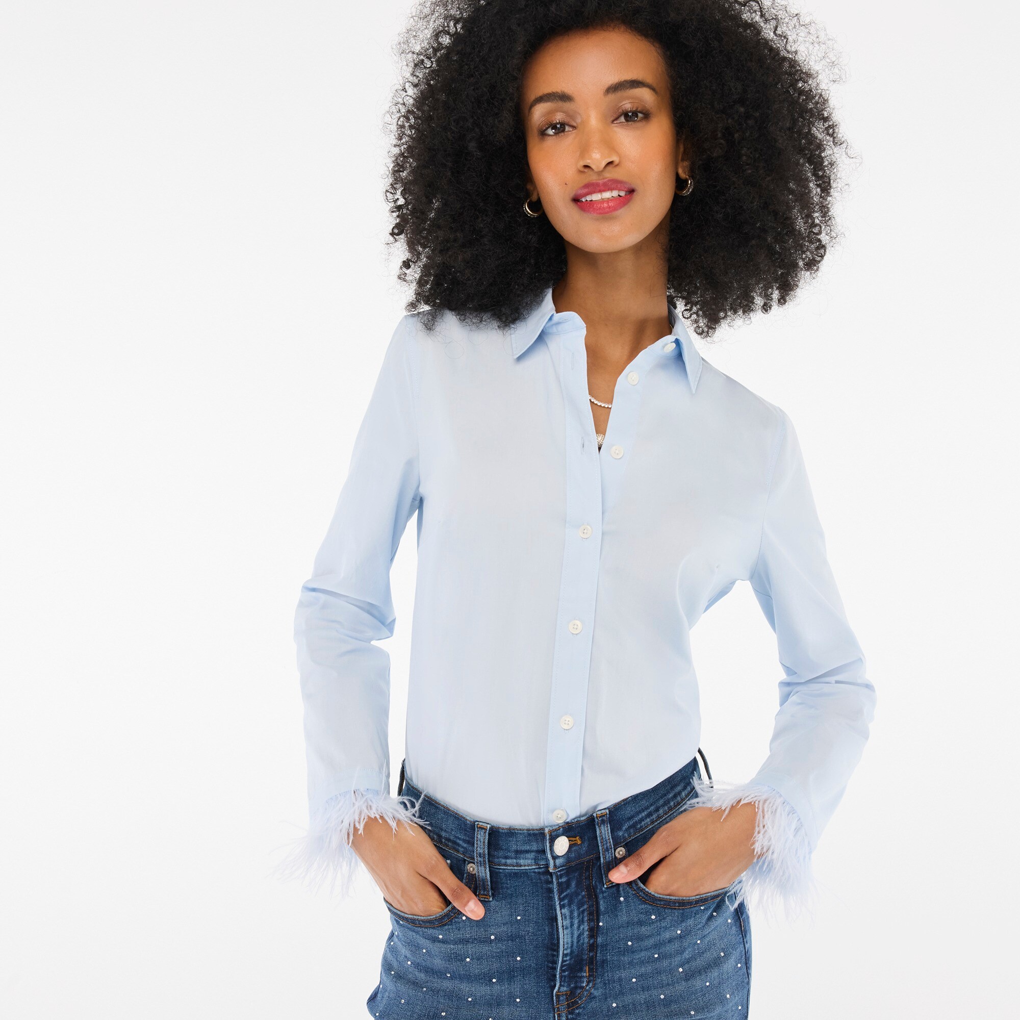 Factory: Feather-trimmed Button-up Shirt In Signature Fit For Women