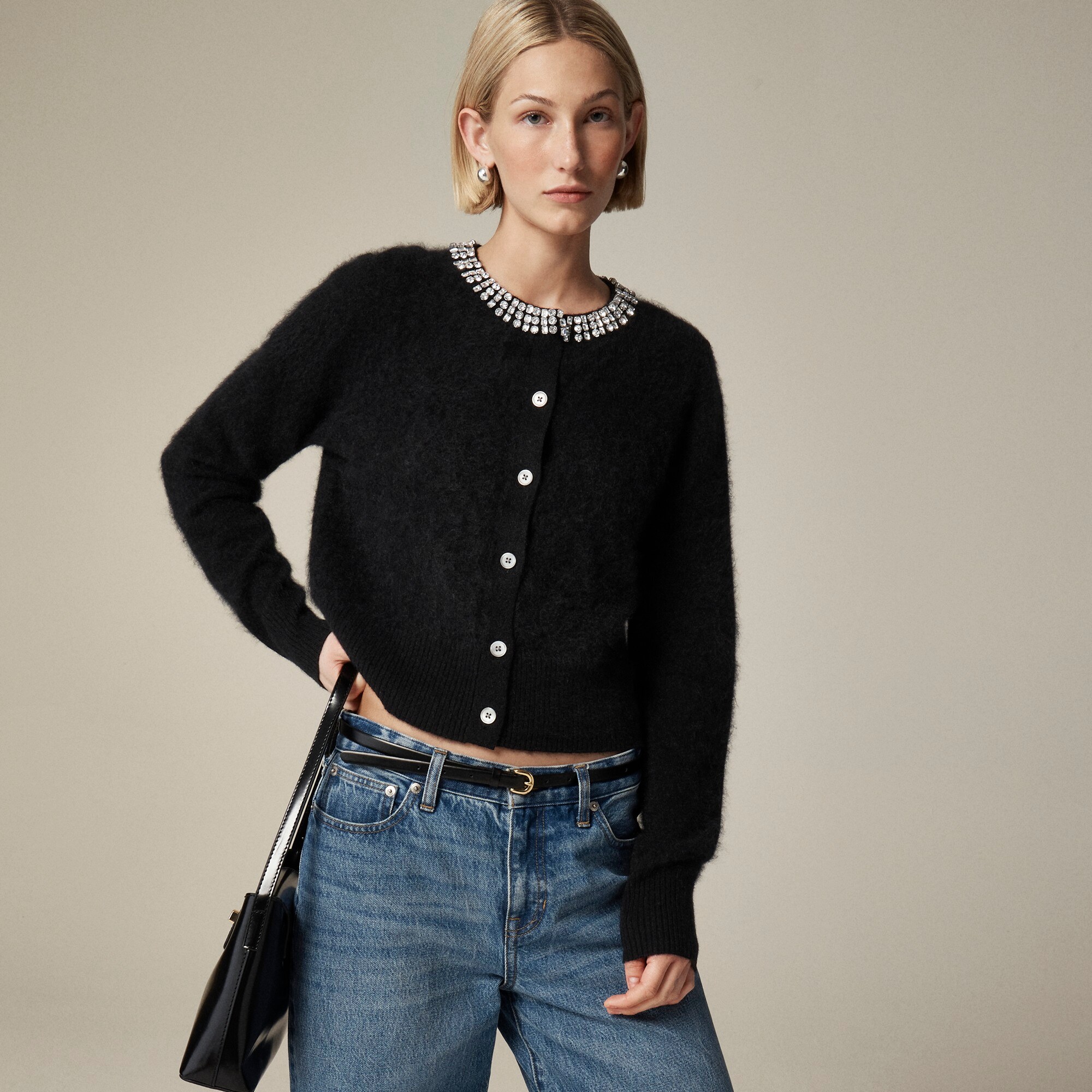 J.Crew: Brushed Cashmere Embellished Cardigan Sweater For Women