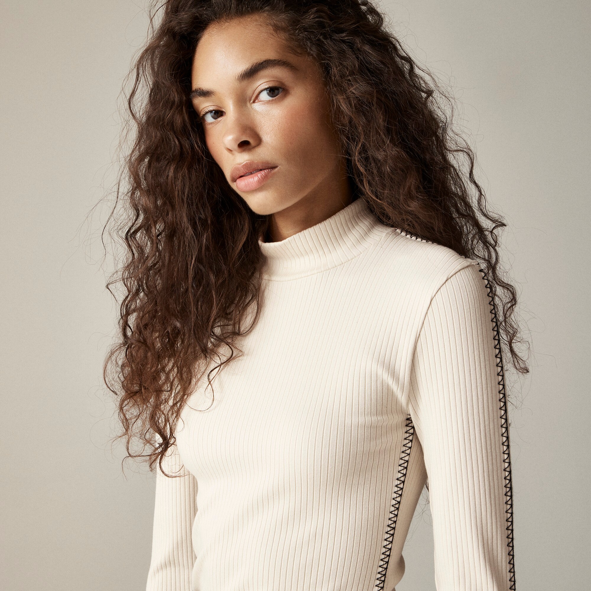 J.Crew: Premium Rib Turtleneck With Whipstitch Trim For Women