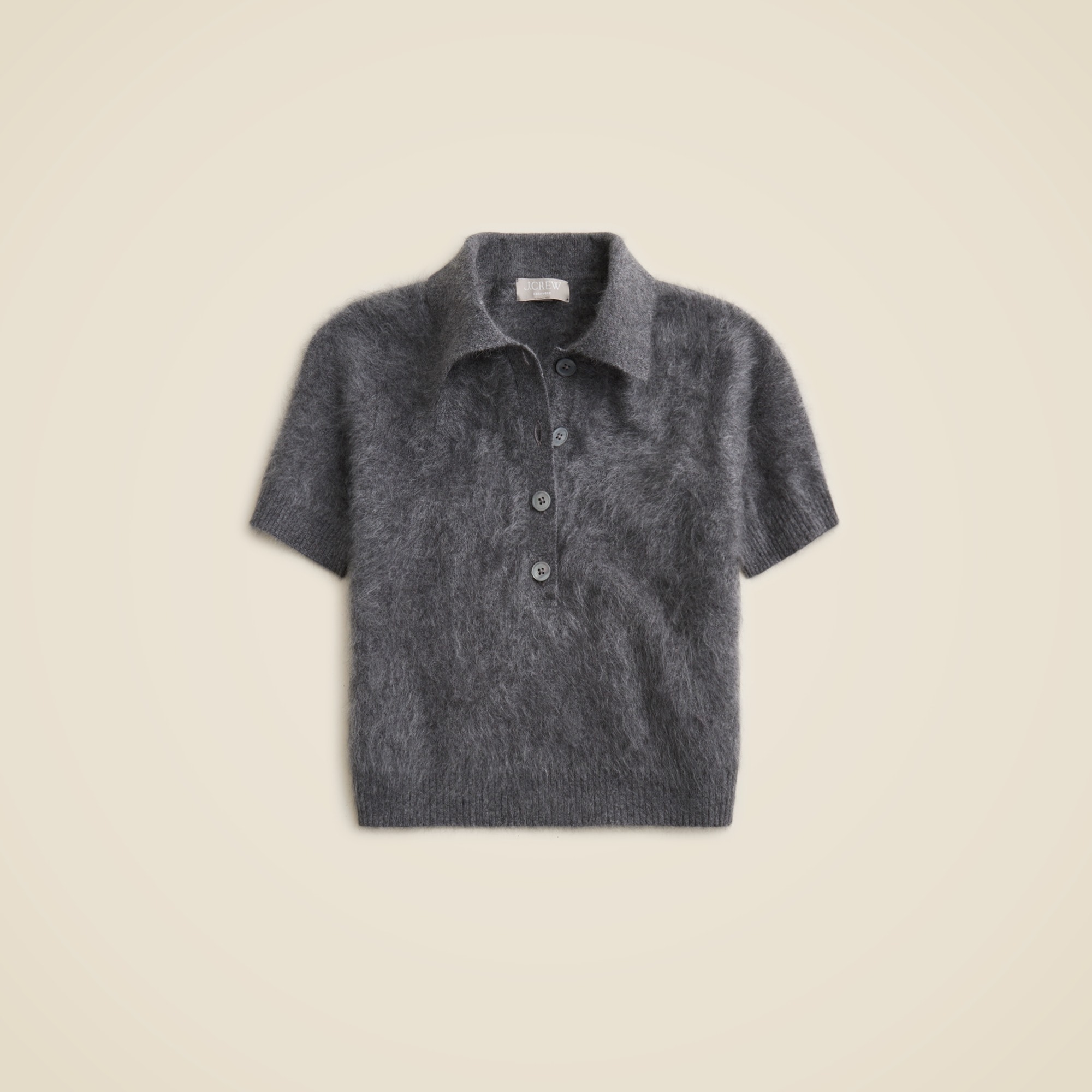 J.Crew: Brushed Cashmere Short-sleeve Sweater-polo For Women