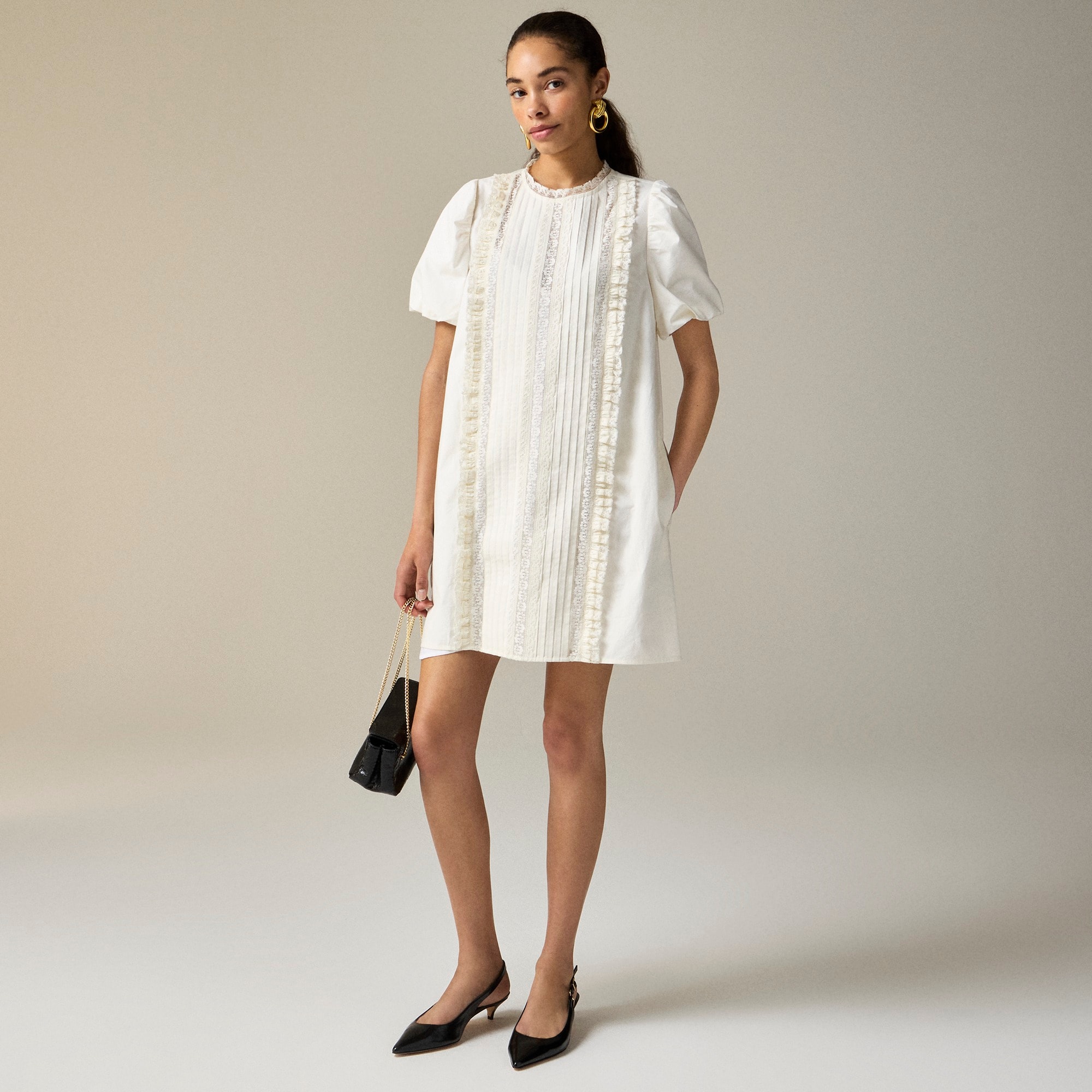 J.Crew: Lace-trim Pintuck Dress For Women