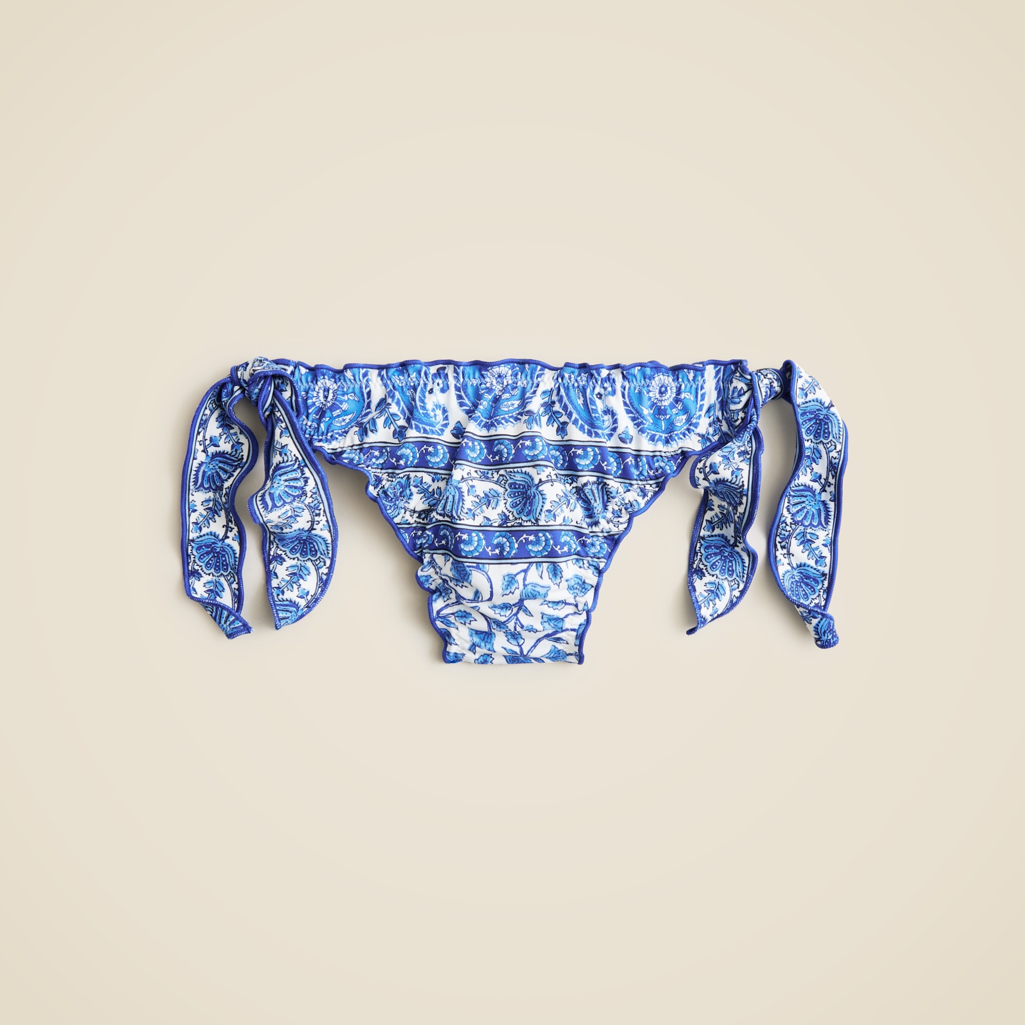Ruffle-trim String Bikini Bottom In Bandana Block Print For Women | J.Crew